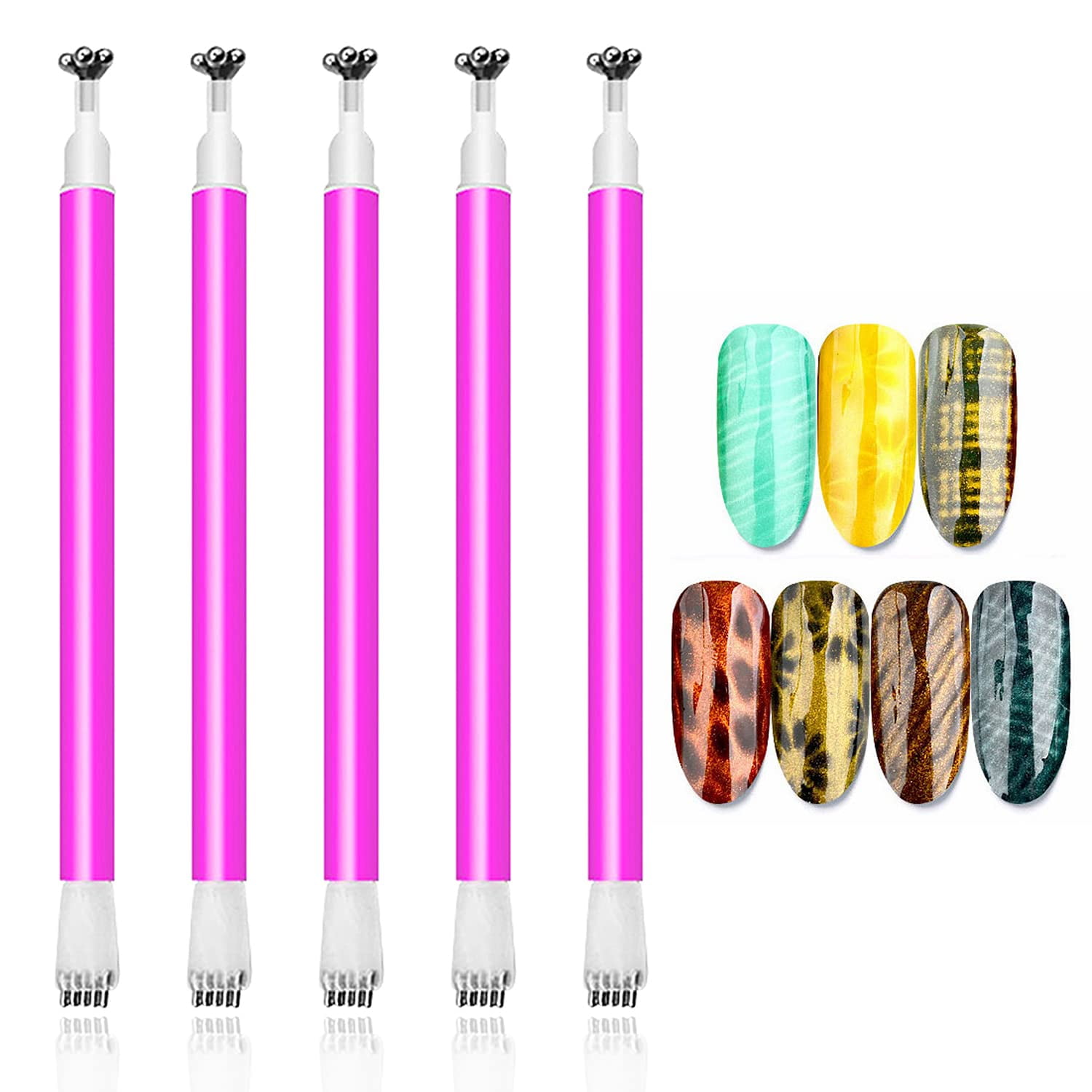 5 Pieces Nail Magnet Stick Cat Eye Tool Double-Headed Flower Design Art ...