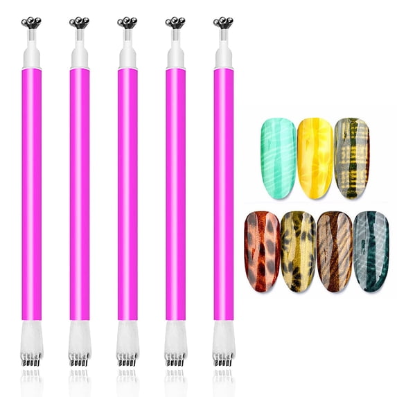 5 Pieces Nail Magnet Stick Cat Eye Tool Double-Headed Flower Design Art ...