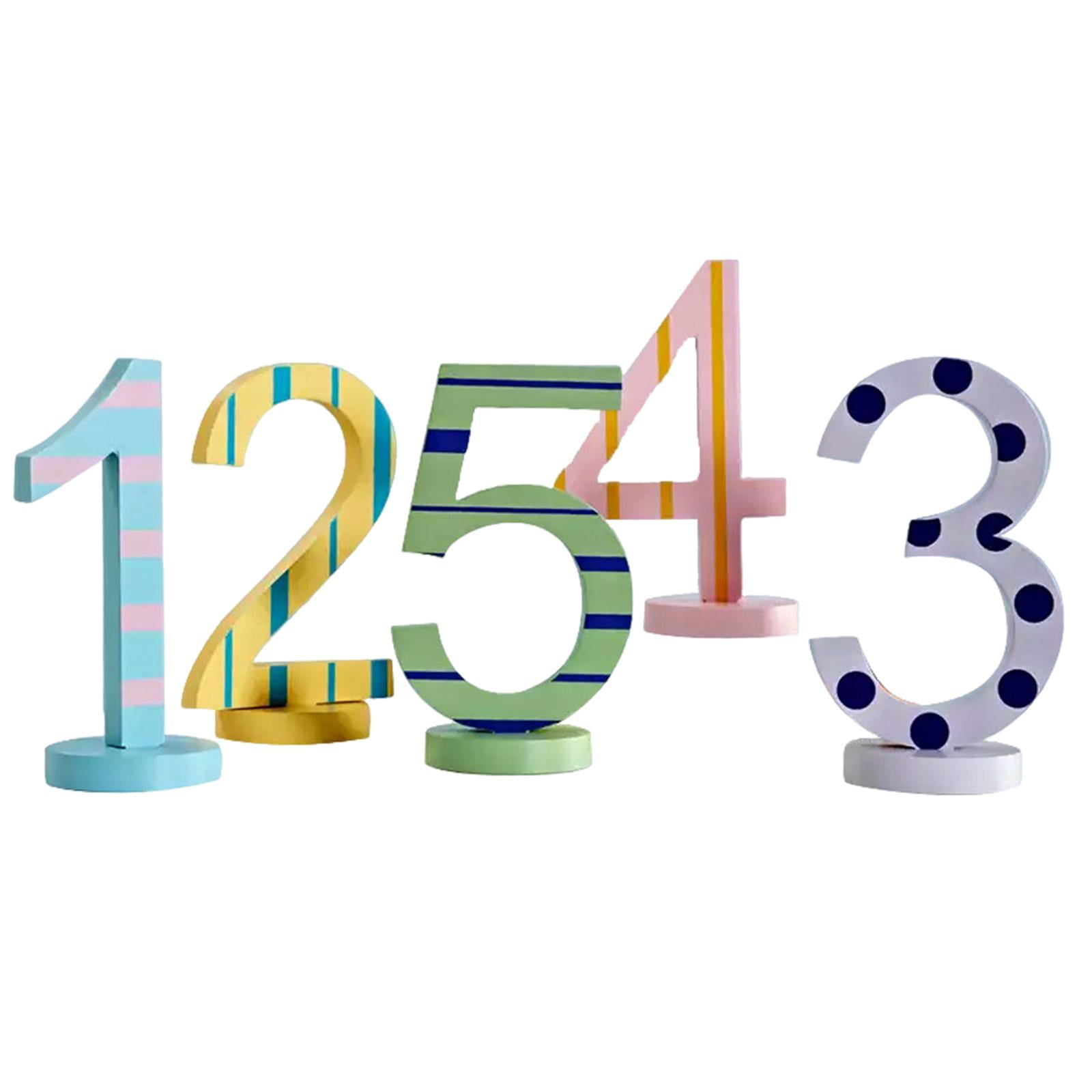 5 Pieces Number Letter Ornaments Wooden Decorations Sculpture Numbers 1 ...