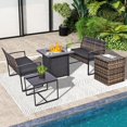 5 Pieces Outdoor Patio Furniture Set with 28”Gas Fire Pit Table, Wicker ...