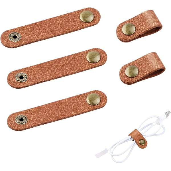 5 Pieces PU Leather Cord Organizer Reusable Cable Organizer Cord Keeper ...
