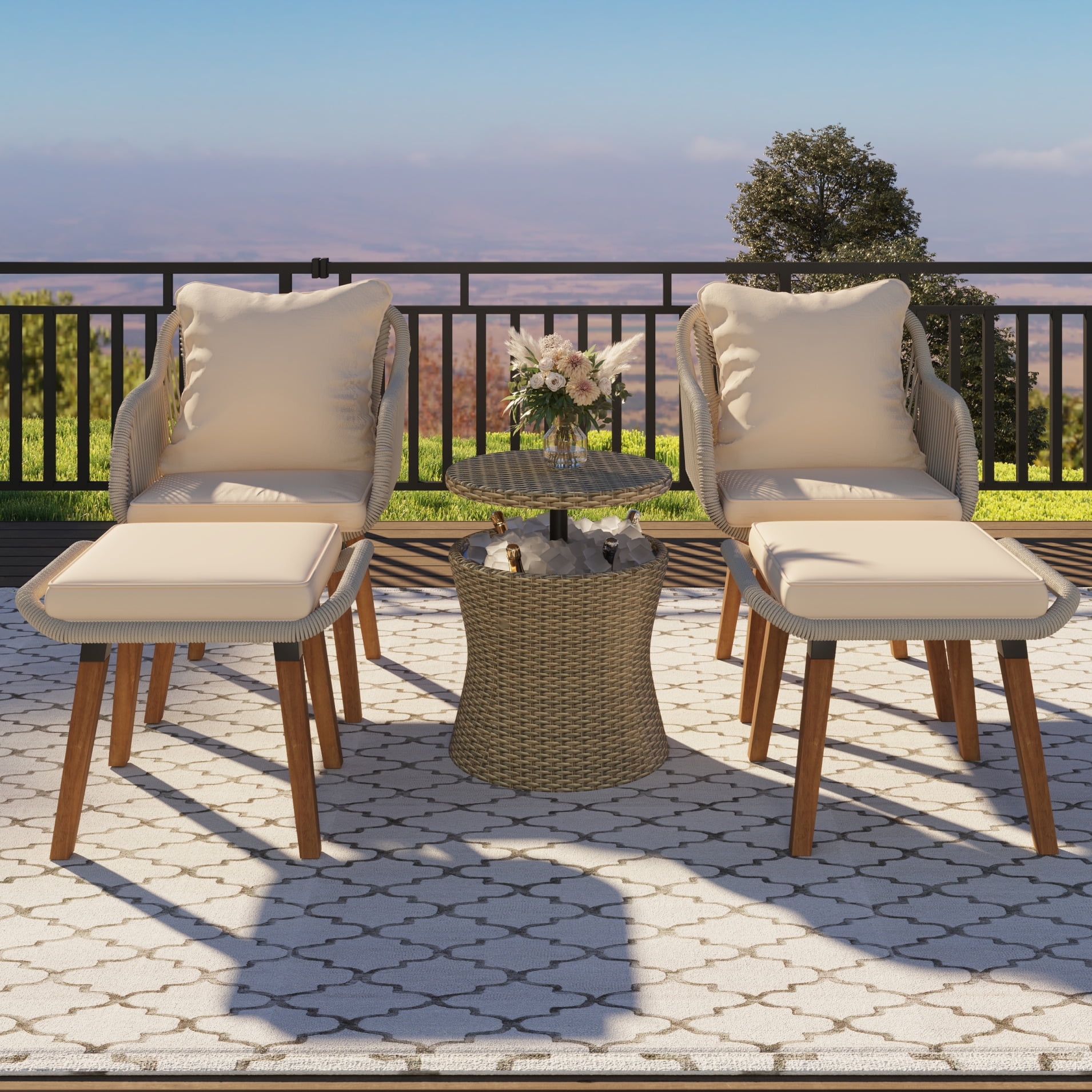 5 Pieces Patio Furniture Chair Sets with 2 Outdoor Club Chairs, 1 Pop ...