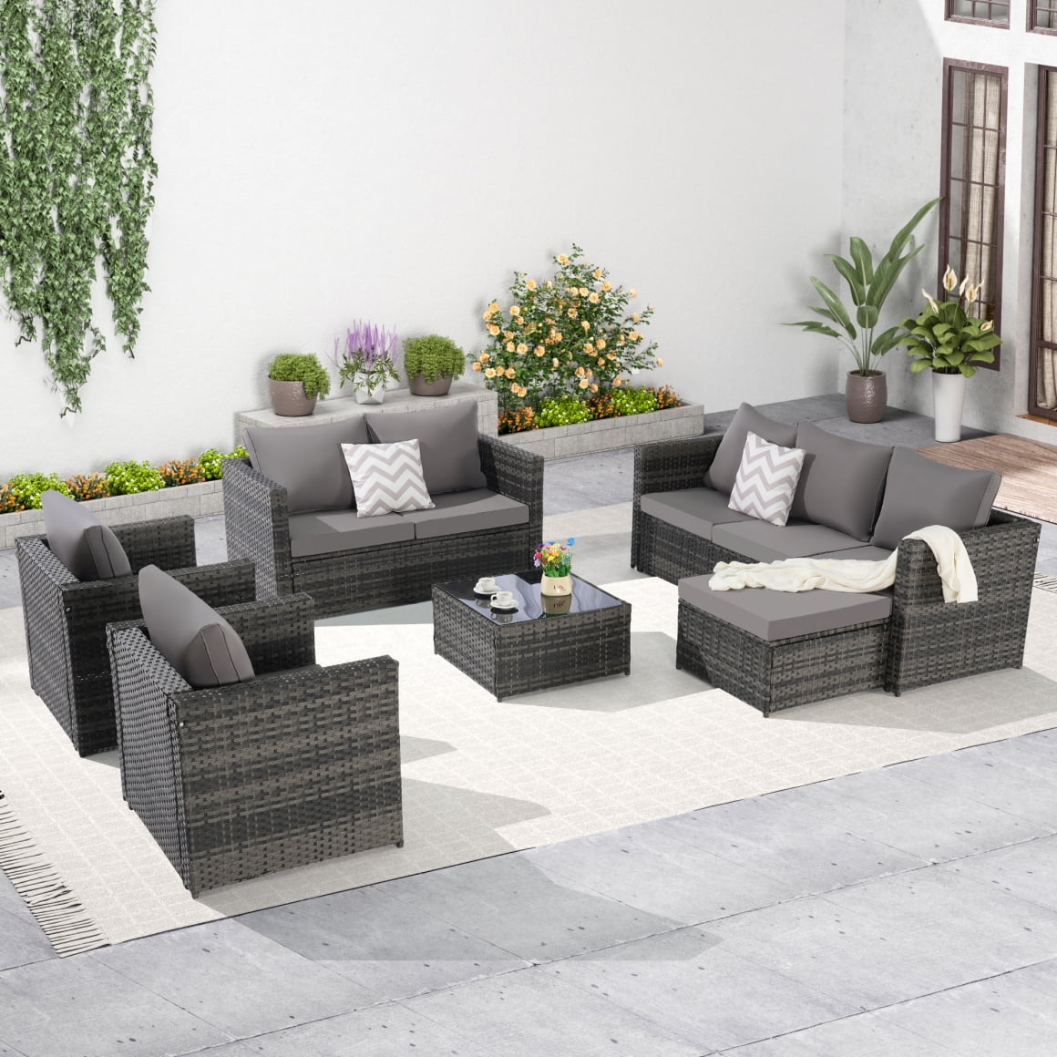 5 Pieces Patio Furniture Set, Outdoor Wicker Rattan Patio Conversation ...