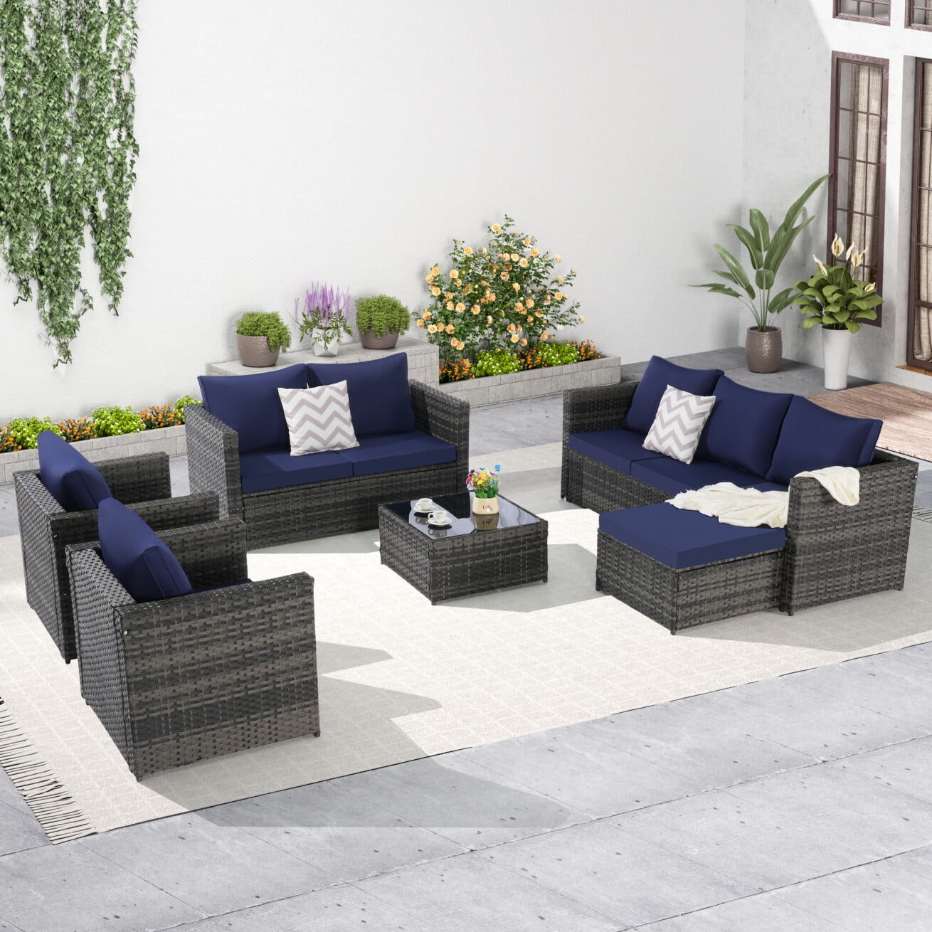 5 Pieces Patio Furniture Set, Outdoor Wicker Rattan Patio Conversation ...