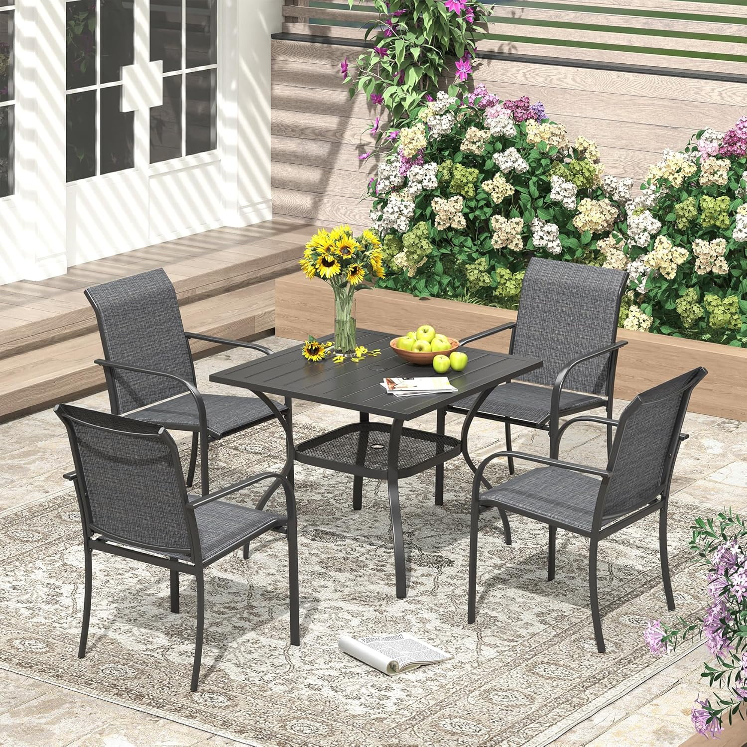 5 Pieces Patio Table and Chairs Sets for 4, Outdoor Dining Set with 4 ...