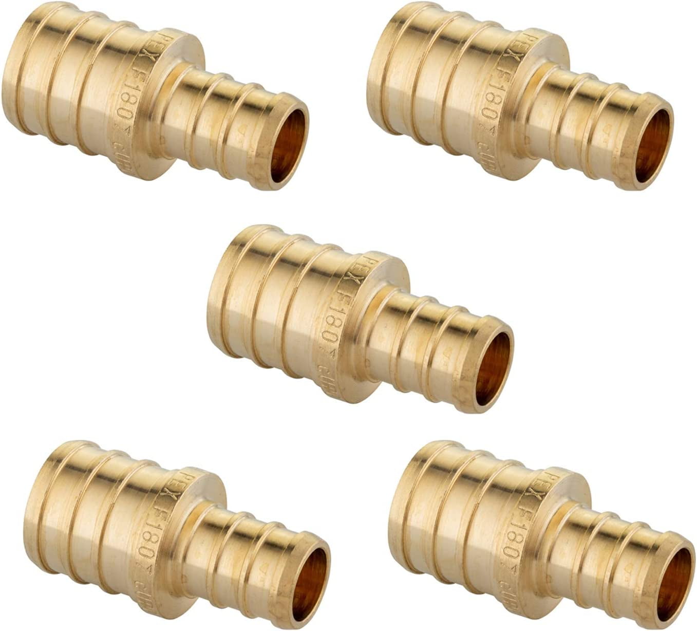 5 Pieces Pex Barb Crimp Brass Fittings 1/2 Inch x 3/4 Inch Reducing Coupling, F1807 - Walmart.com