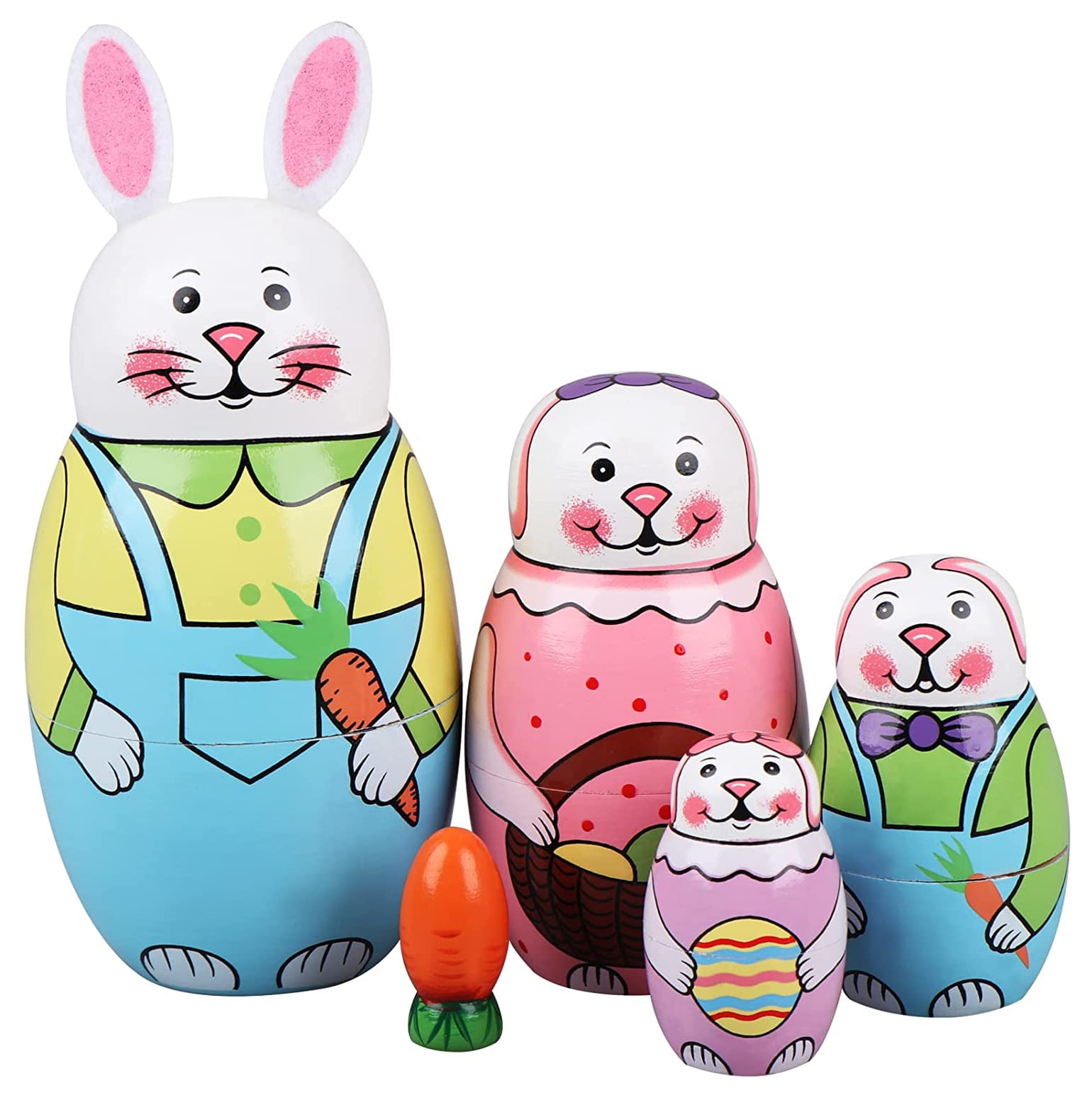 5 Pieces Rabbit Nesting Dolls Russian Matryoshka Carrot Hand Painted ...