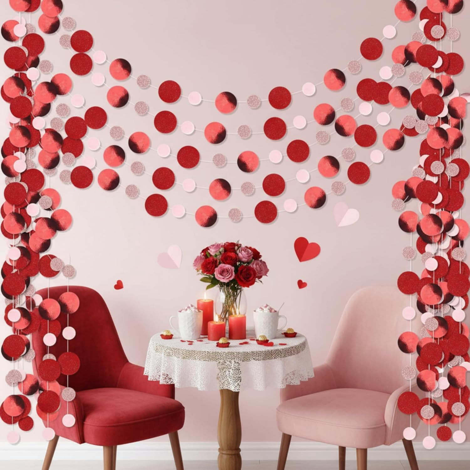 5 Pieces Red,Pink Round Dots Garland Graduation Party Hanging Decor ...