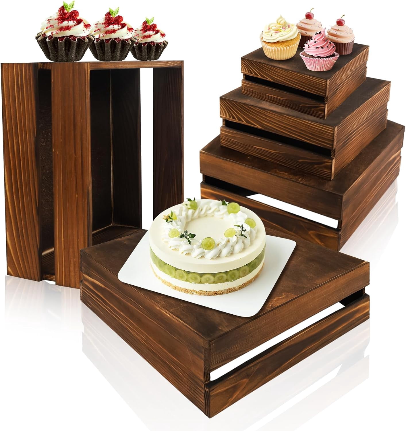5 Pieces Rustic Wood Cake Stand, Food Risers for Display Decorative ...