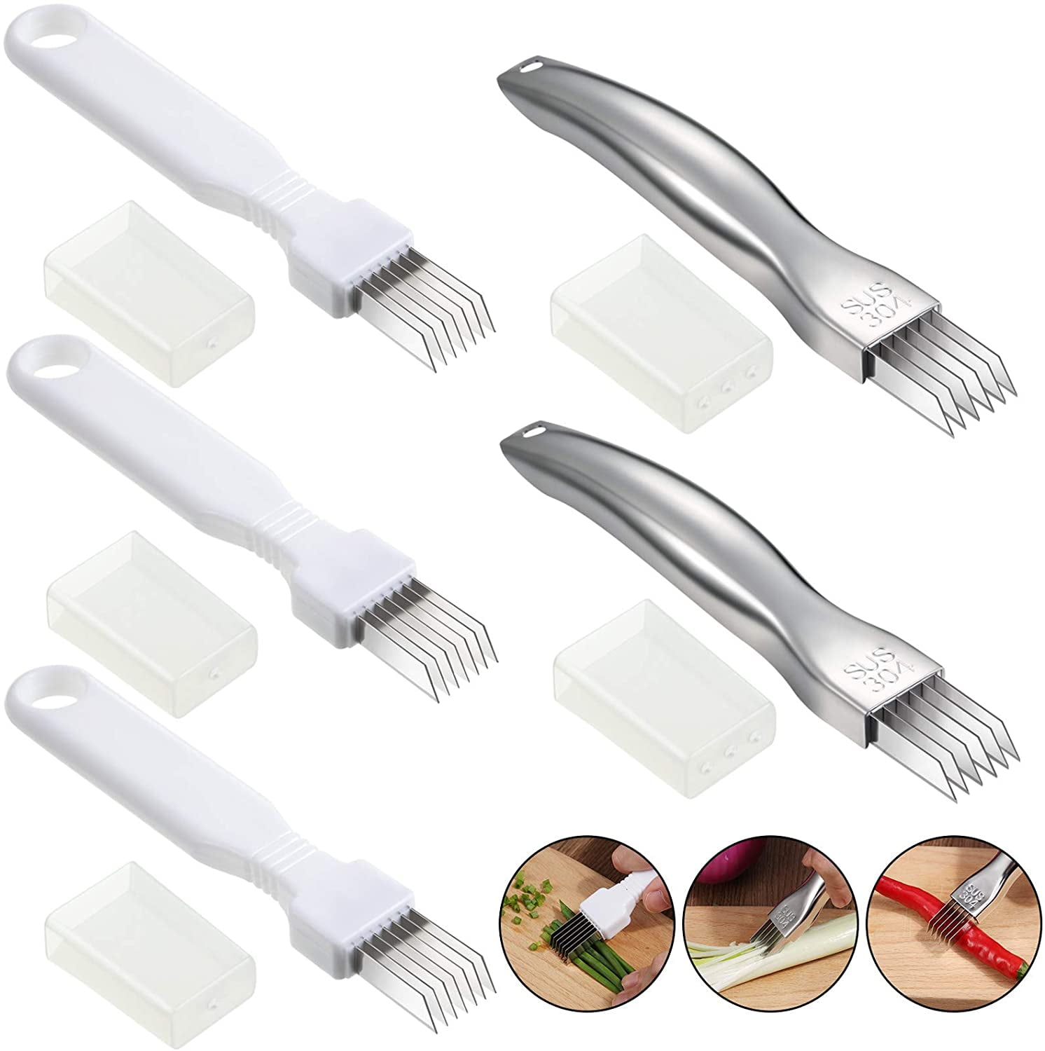 5 Pieces Shred Silk Knife Set, Stainless Steel Scallion Cutter ...
