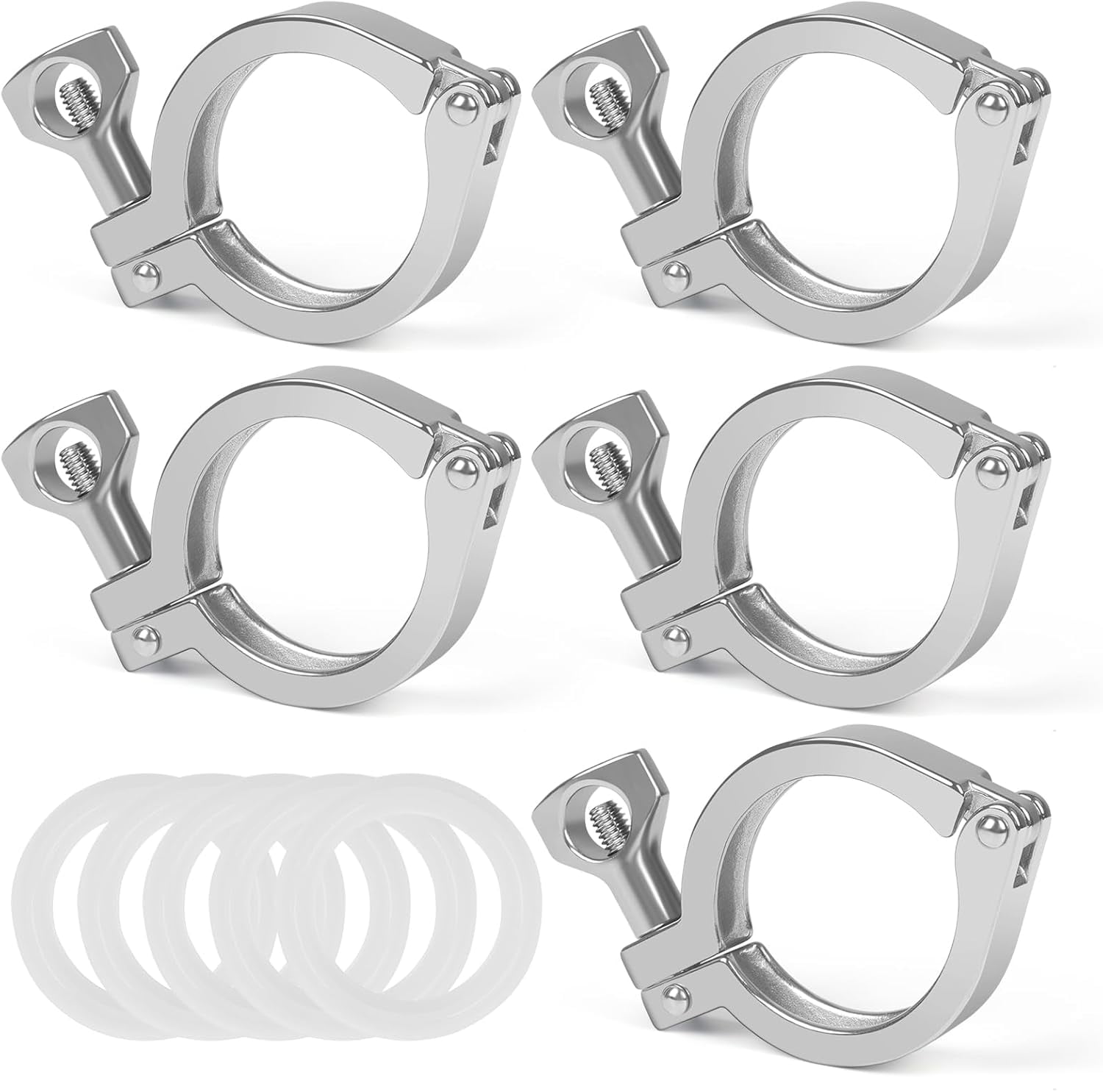5 Pieces Single Pin Heavy Duty Tri Clamp with Wing Nut, Ferrule TC 1 ...