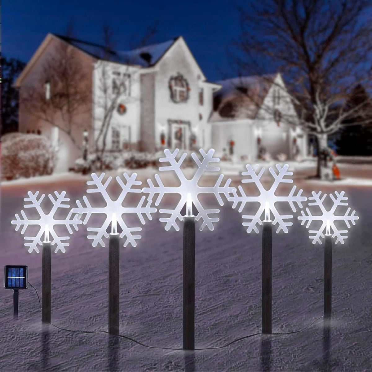 5 Pieces Solar Christmas Snowflake LED Pathway Lights Outdoor Landscape ...