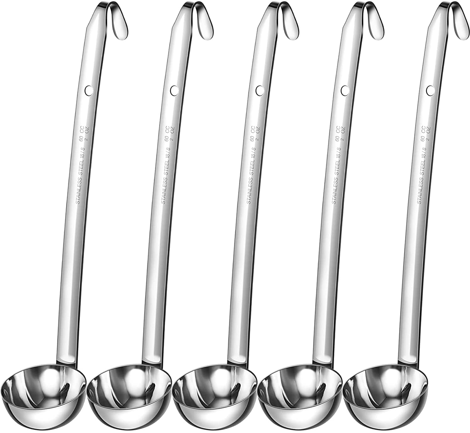 5 Pieces Soup Ladle Set Stainless Steel Ladle Long Hooked Handled Ladle ...
