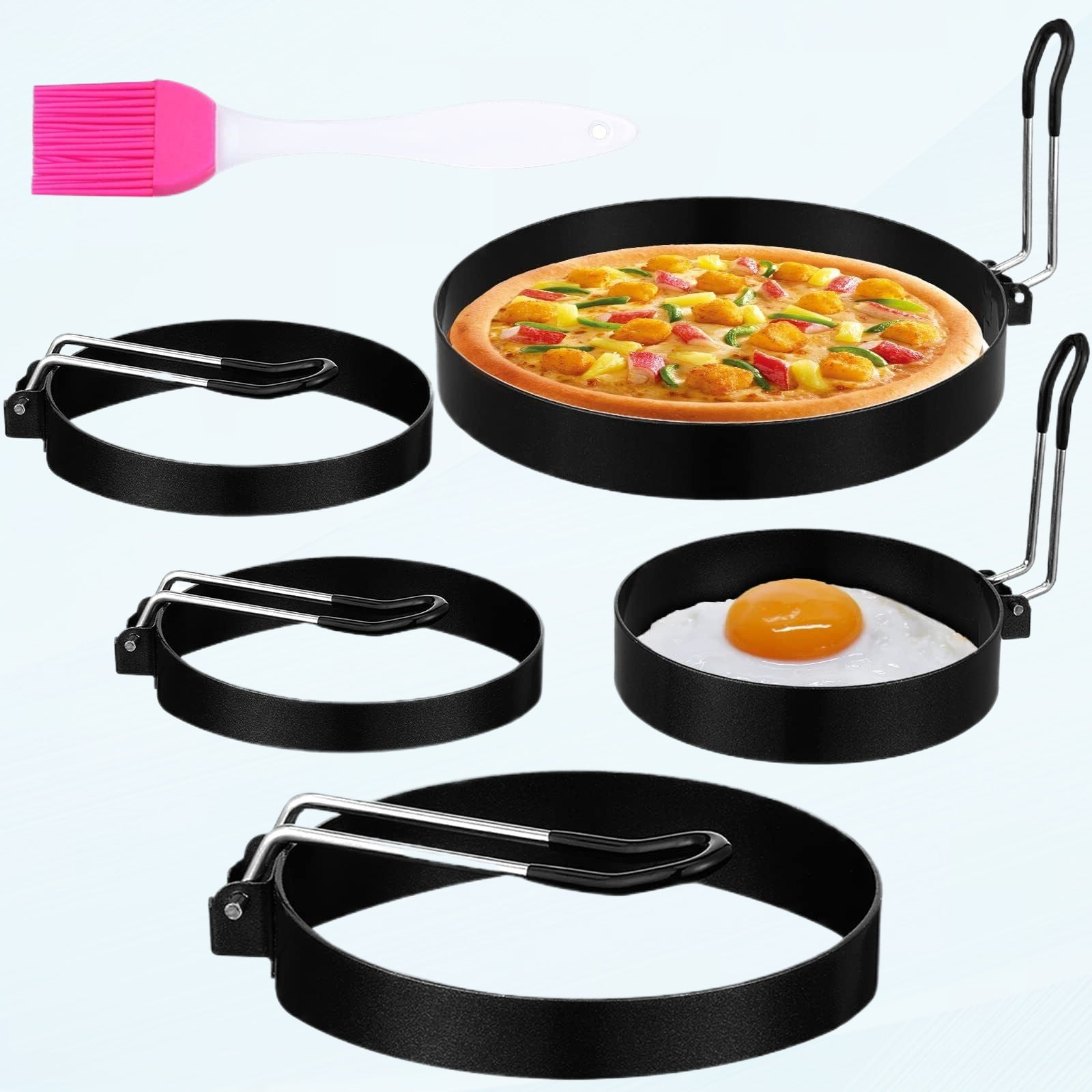 5 Pieces Stainless Steel Egg Rings with Silicone Oil Brush Non-Stick ...