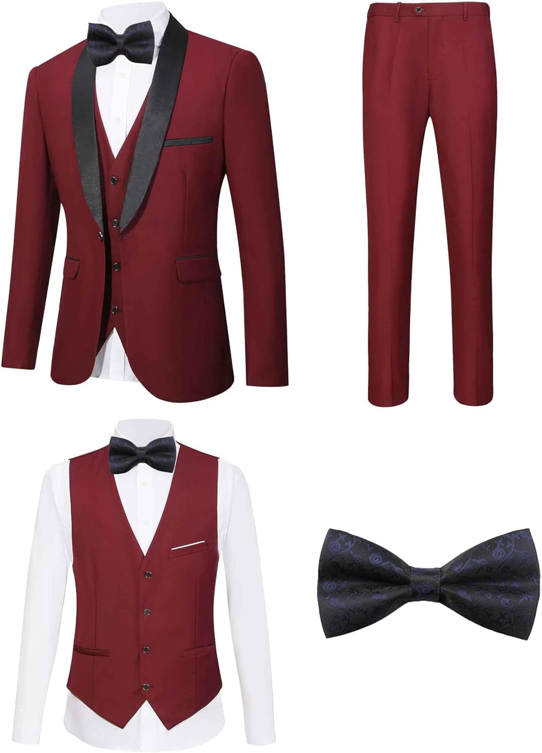 5 Pieces Suit for Men Slim Fit Tuxedos Single Breasted Blazer Wedding ...