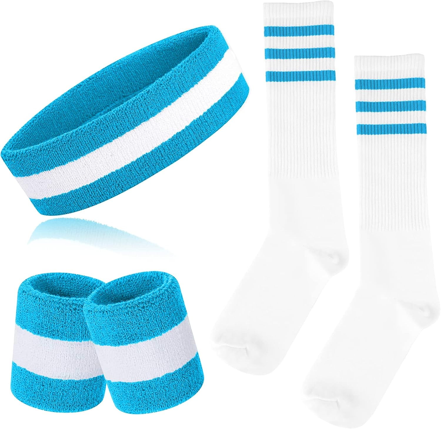 5 Pieces Sweatbands Striped Socks Set Sports Headband Wristbands High ...