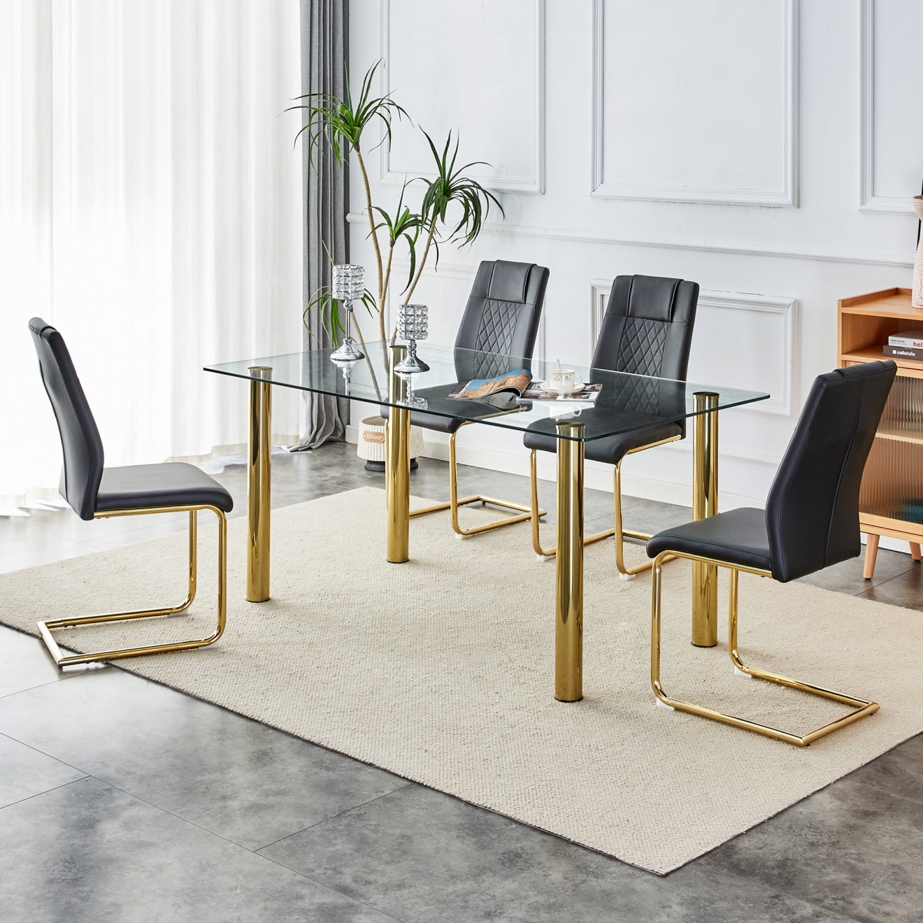 5 Pieces Table Set, Modern Kitchen Dining Room Table Set with 63 ...