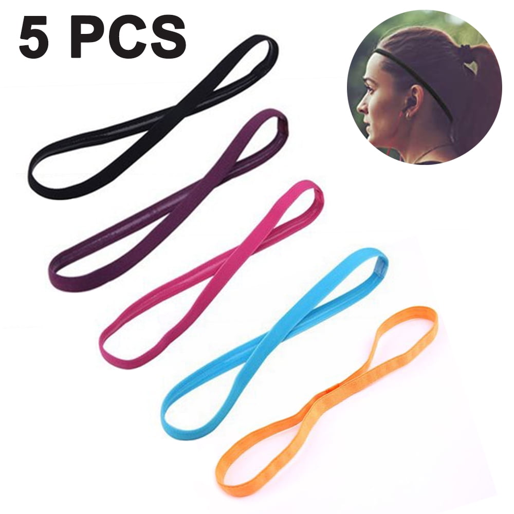 5 Pieces Thick Non Slip Elastic Sport Headbands Elastic Silicone Grip