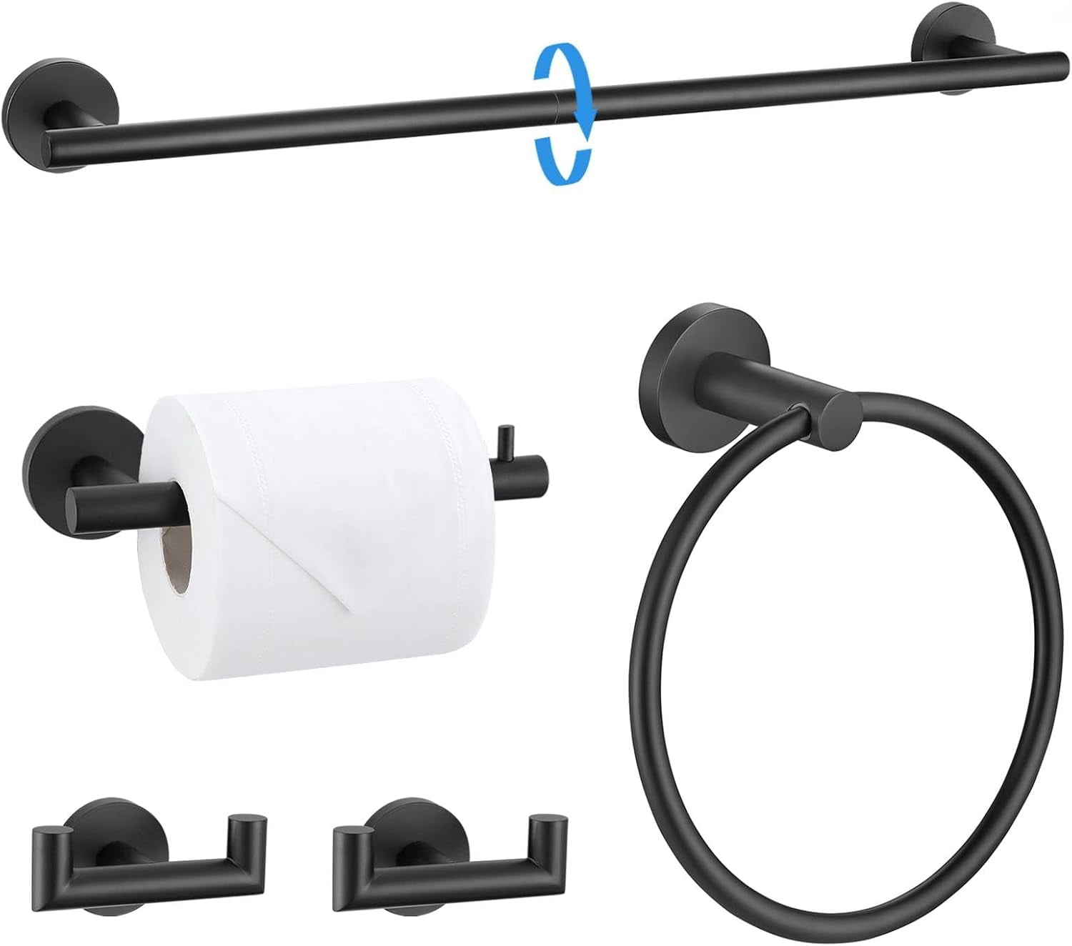 5 Pieces Towel Bar Set Matte Black Bathroom Hardware Accessories ...