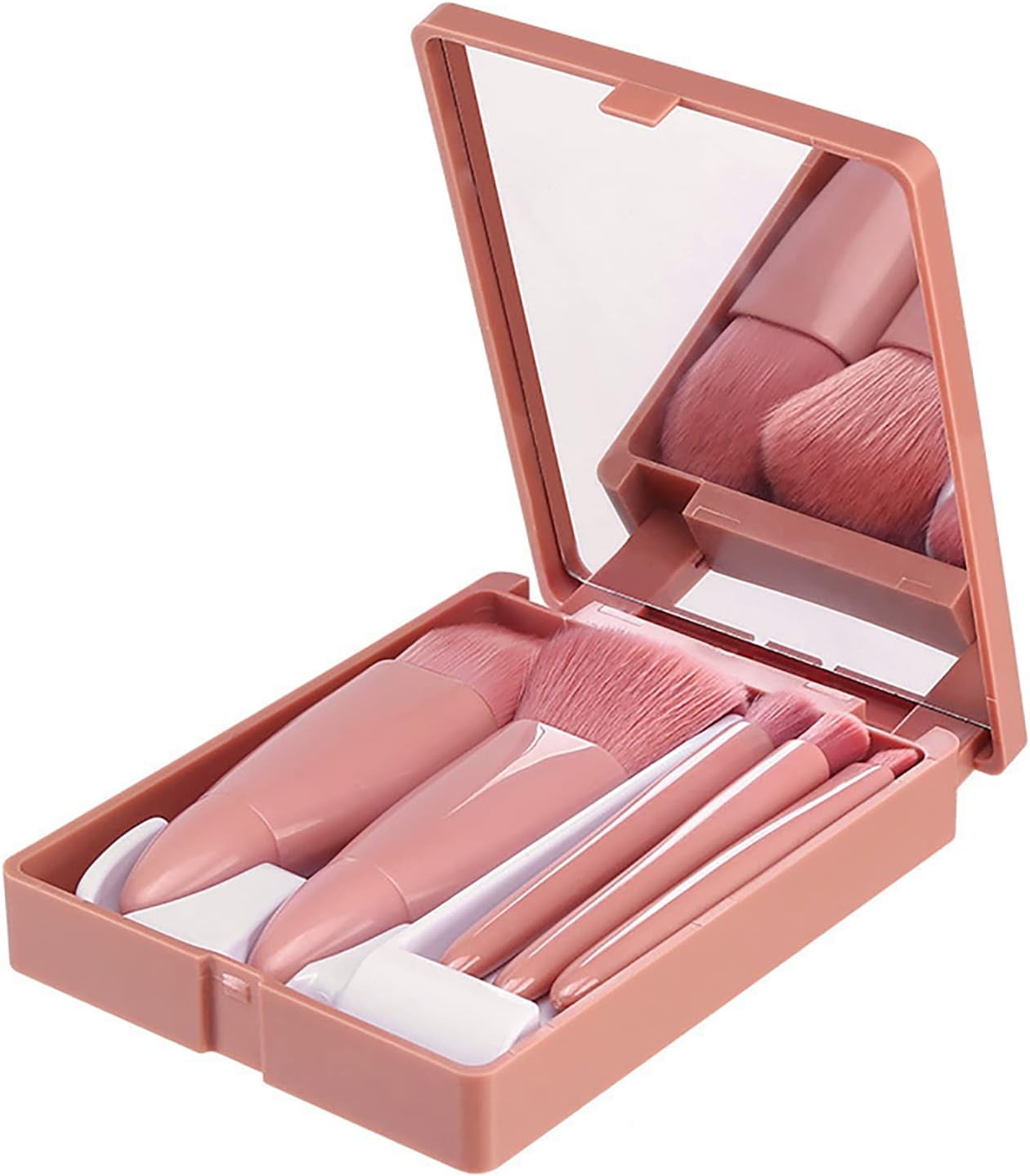 5 Pieces Travel Makeup Brush Set Portable Makeup Brushes with Mirror ...