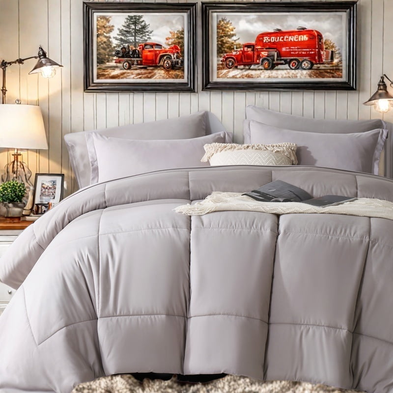 Davulos 5 Pieces Twin Lightweight Solid Light Grey Comforter Set for ...