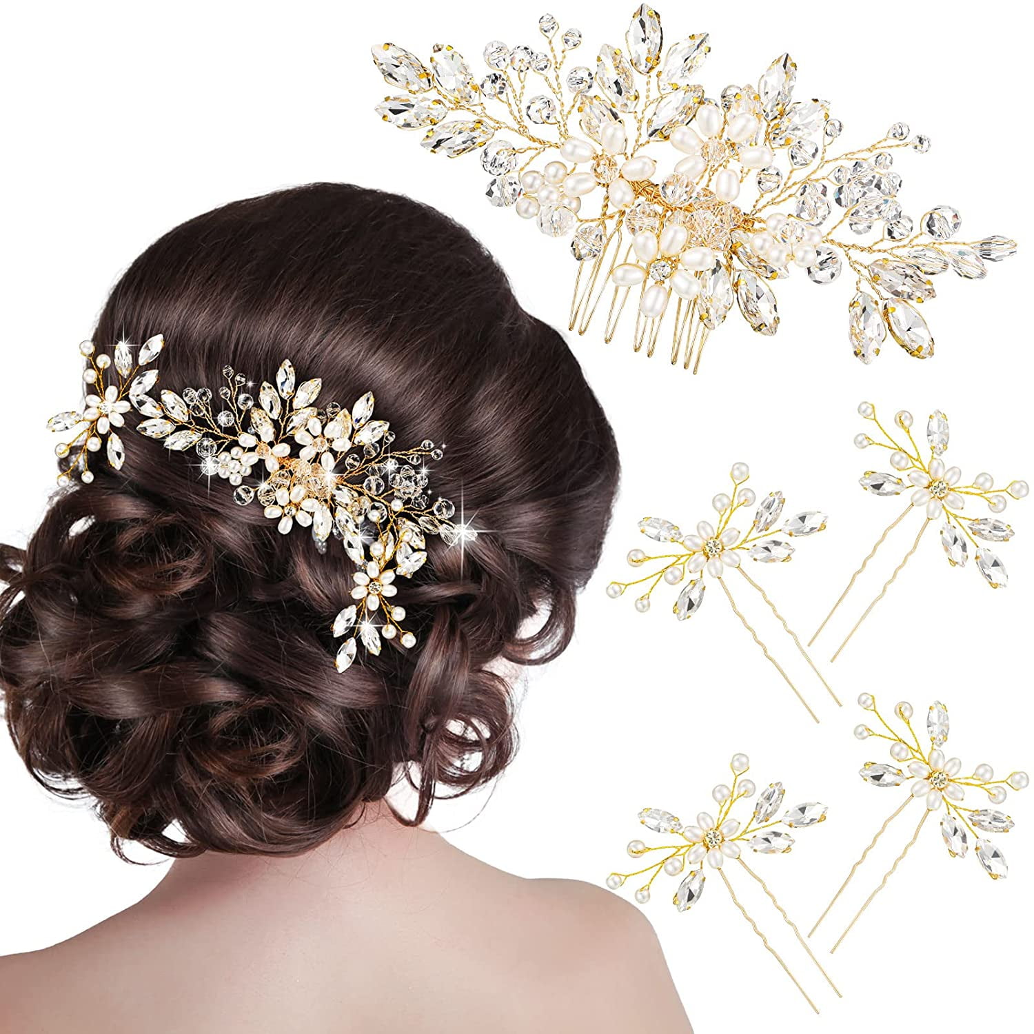 5 Pieces Wedding Hair Comb Bridal Hair Pins Crystal Pearl Hair ...