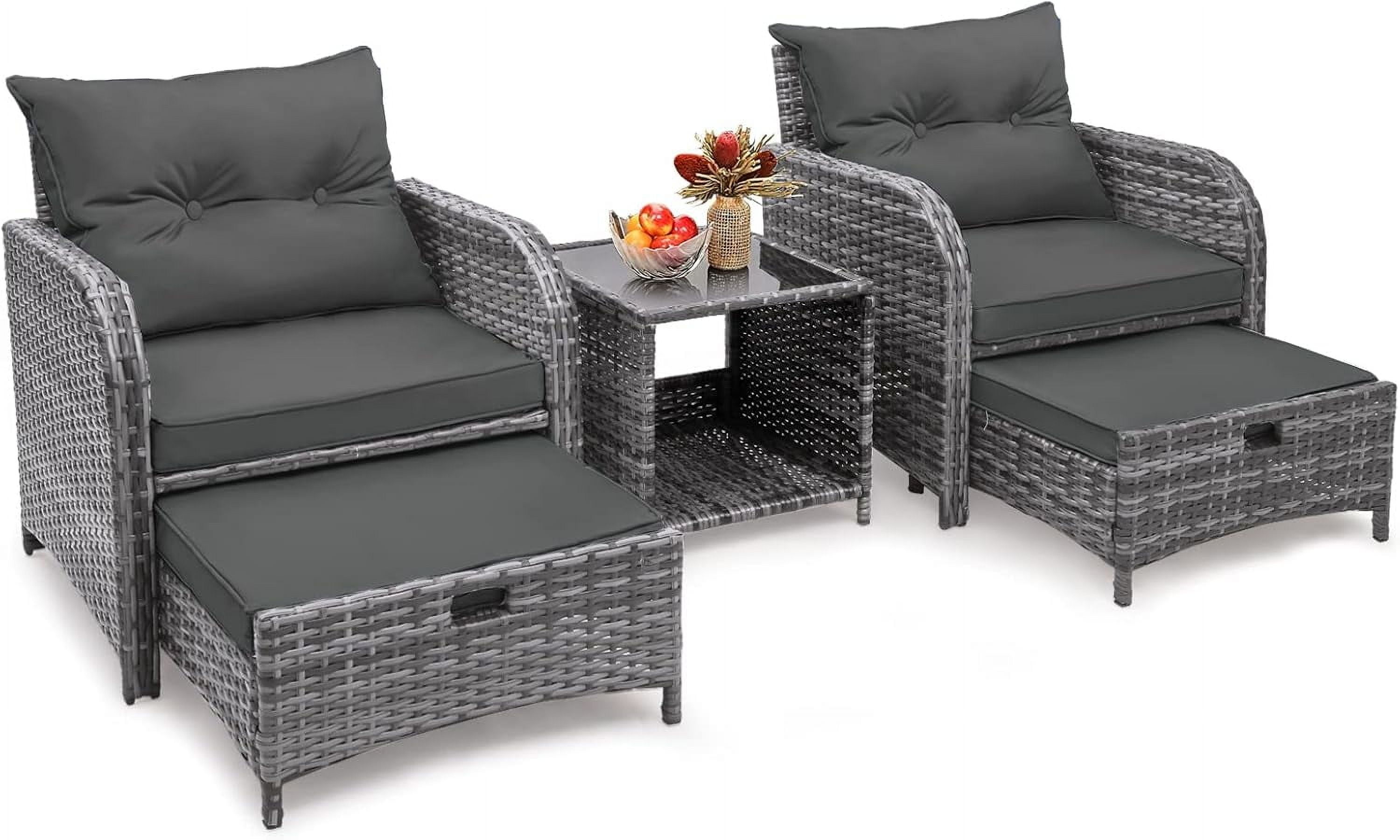 5 Pieces Wicker Outdoor Patio Chairs Set with Ottoman, Patio Furniture ...