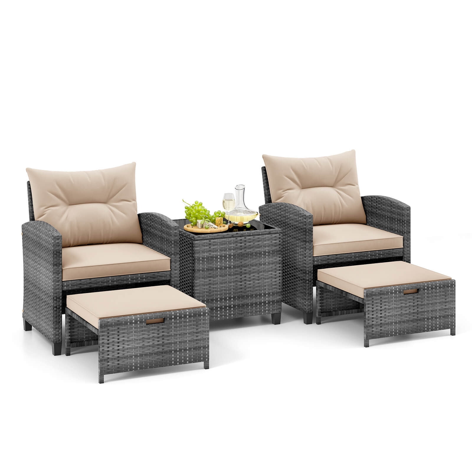 5 Pieces Wicker Outdoor Patio Chairs Set with Ottoman, Patio Furniture ...