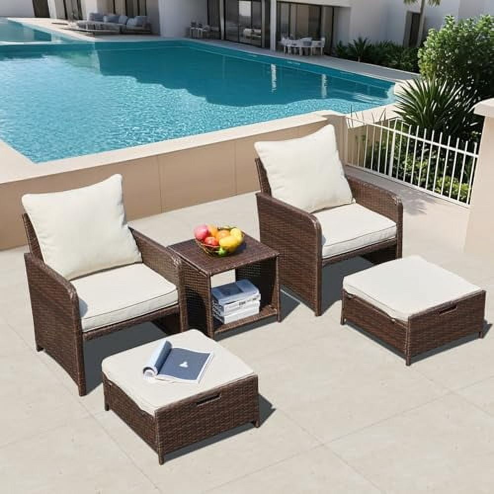 5 Pieces Wicker Patio Furniture Set, Rattan Patio Conversations Sets, Patio Bistro Set with ...