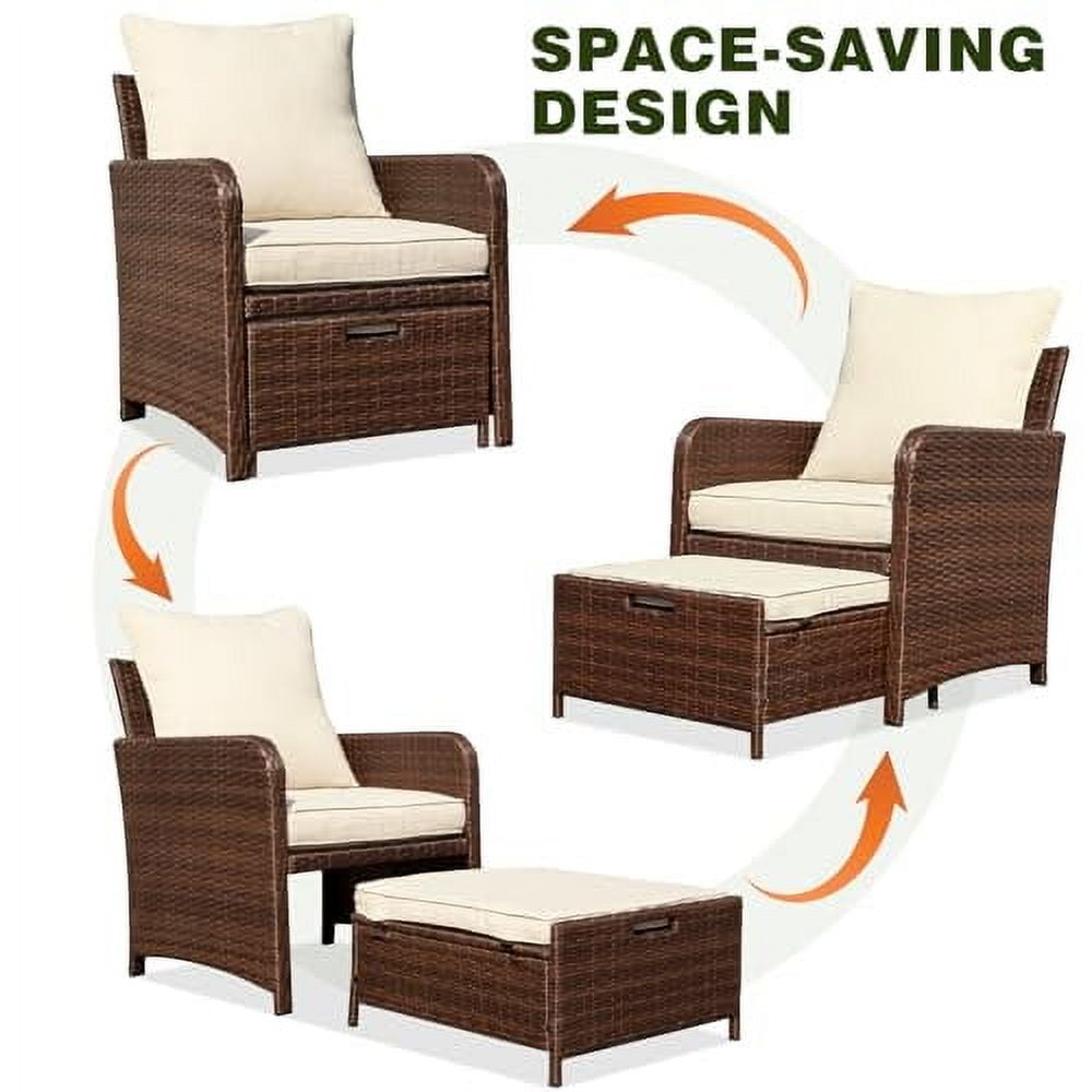 5 Pieces Wicker Patio Furniture Set, Rattan Patio Conversations Sets, Patio Bistro Set with ...