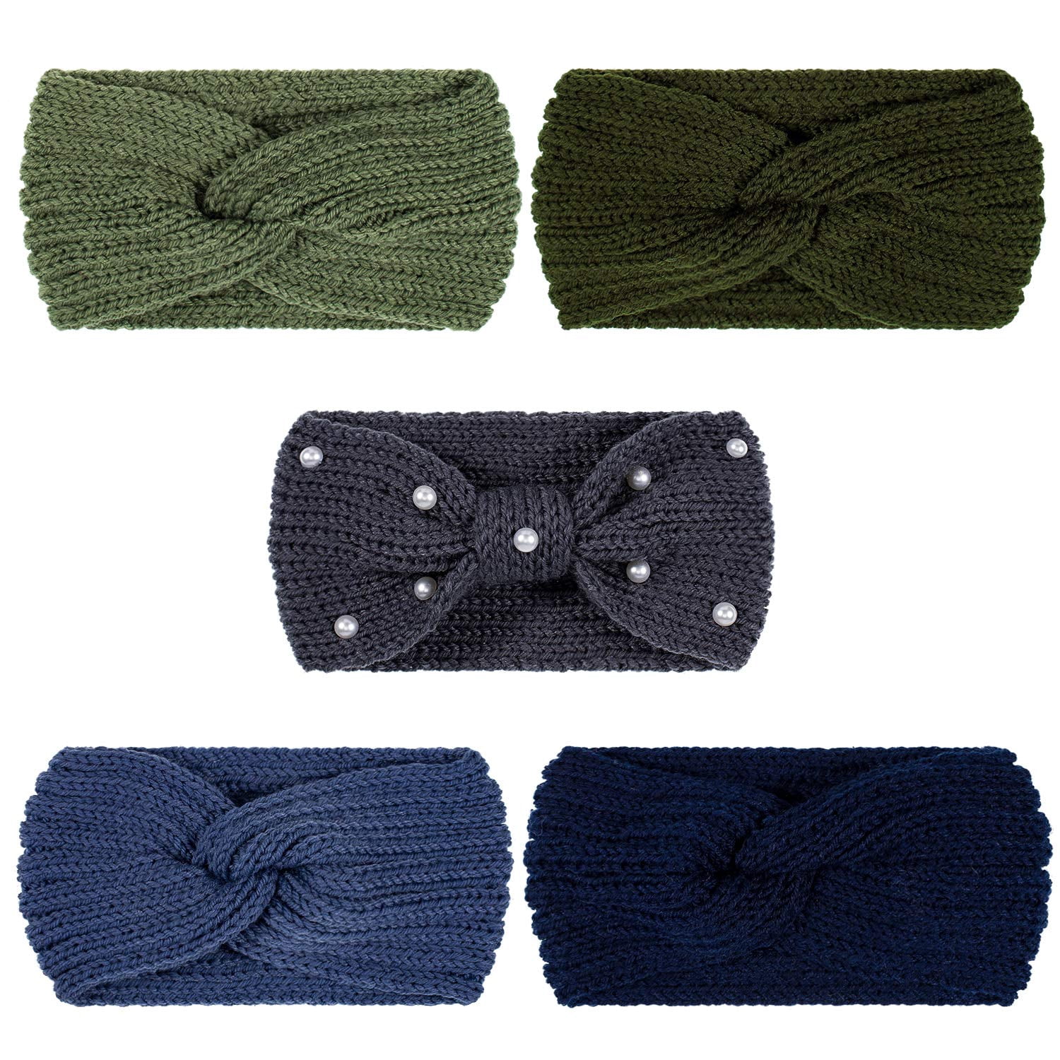 5 Pieces Winter Knit Headbands Chunky Knit Headbands, 4 Elastic Turban ...