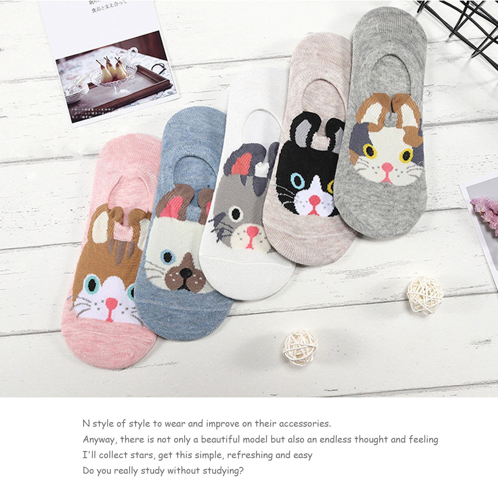 5 Pieces Women's Socks Cotton Cute Cartoon Embroidered Funny Short ...