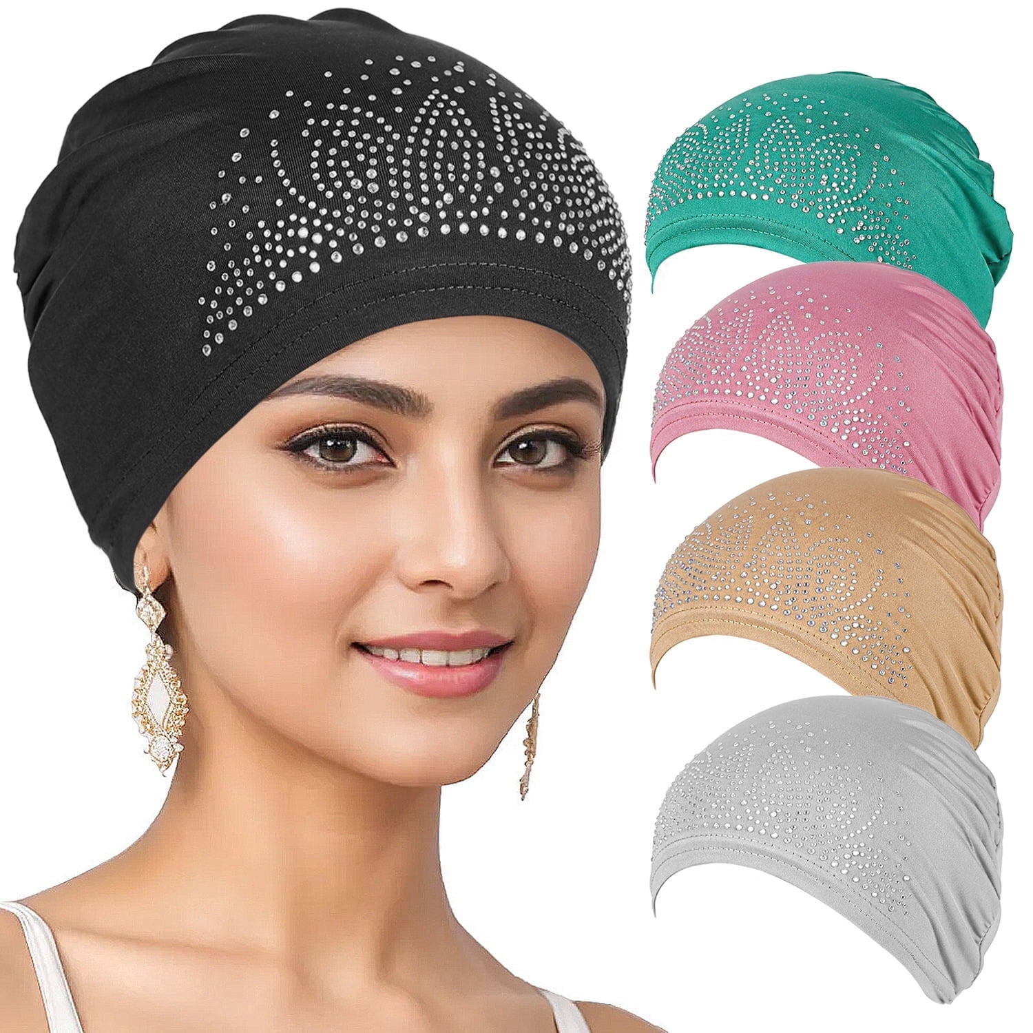 Airvexalon Women's Chemo Cap Head Scarf Head Wrap Du Rag Rhinestone ...