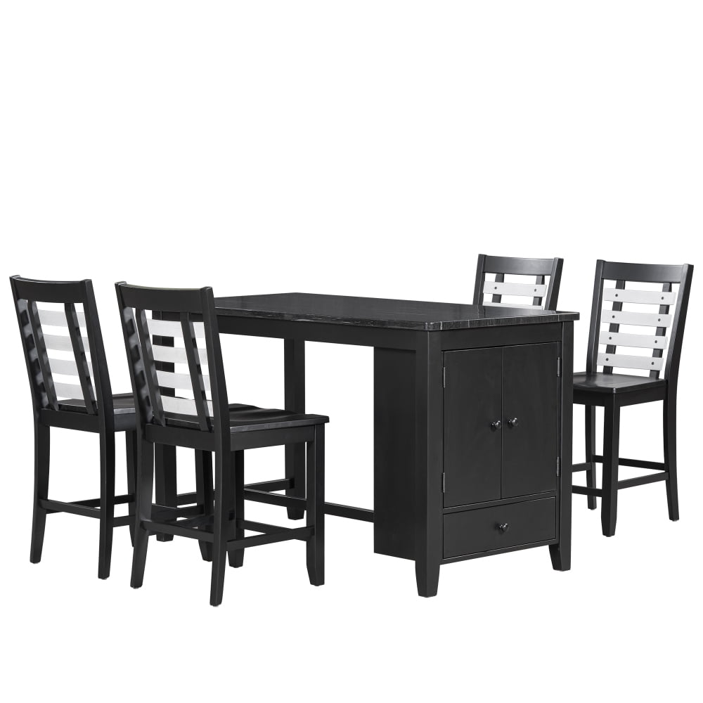 5 Pieces Wood Dining Table Set with 4 Chairs, 4 Person Rectangular ...
