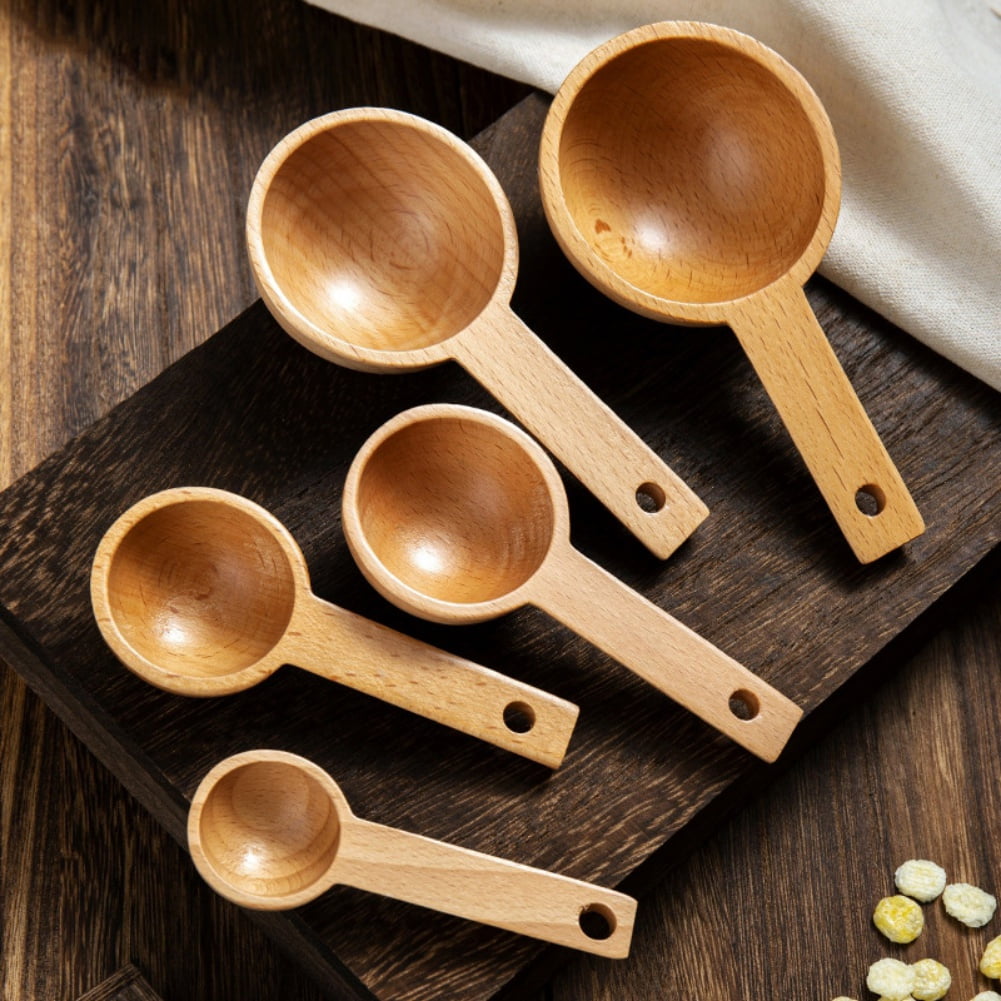 5 Pieces Wooden Coffee Spoon in Beech Coffee Scoop Measuring Scoop for ...