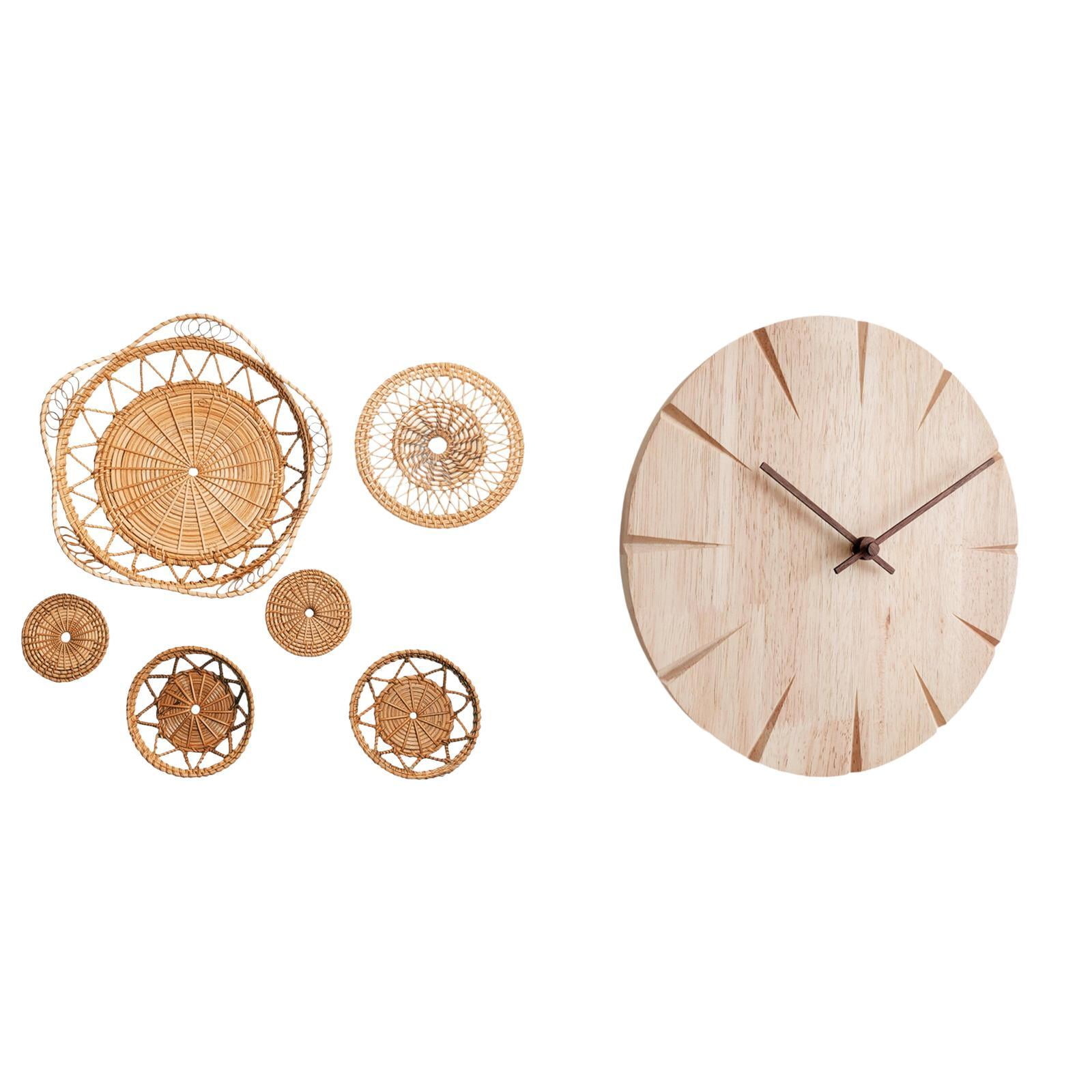 5 Pieces Woven Rattan Wall Crafts Solid Wood Clock Silent Movement ...