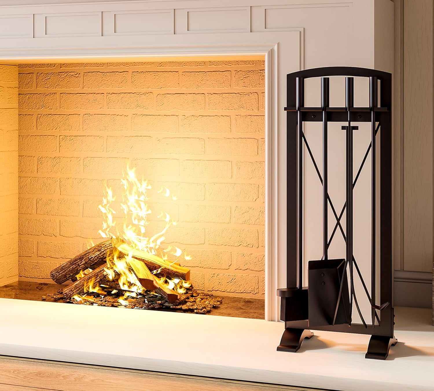 5 Pieces Wrouhgt Iron Fireplace Tools Set with Poker, Tongs, Shovel ...