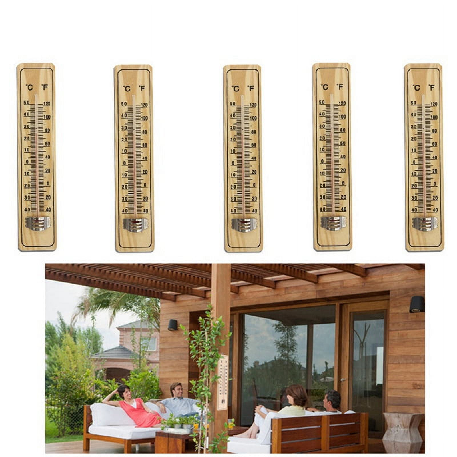 5 Pieces of Medium-Sized Wood Thermometer, Glass Thermometer and ...