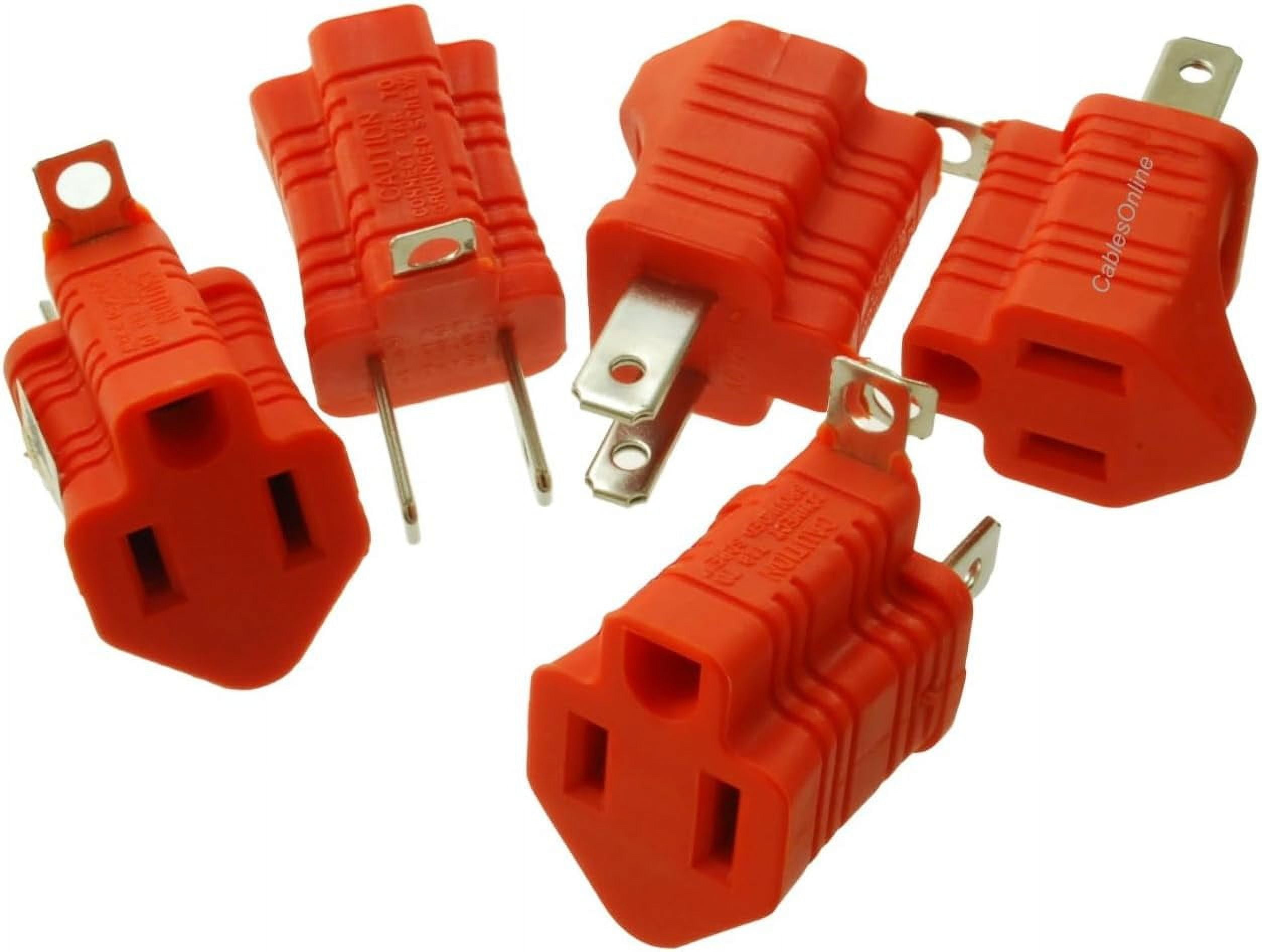 5-Pk 3-Prong to 2-Prong Polarized Grounding Power Plug Adapter, PS-A11 ...