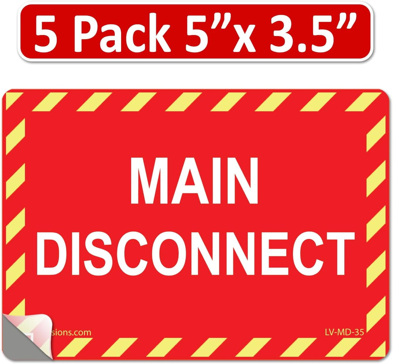 5-Pk 5" x 3.5" Main Disconnect Decal Label Emergency Sign Notice ...