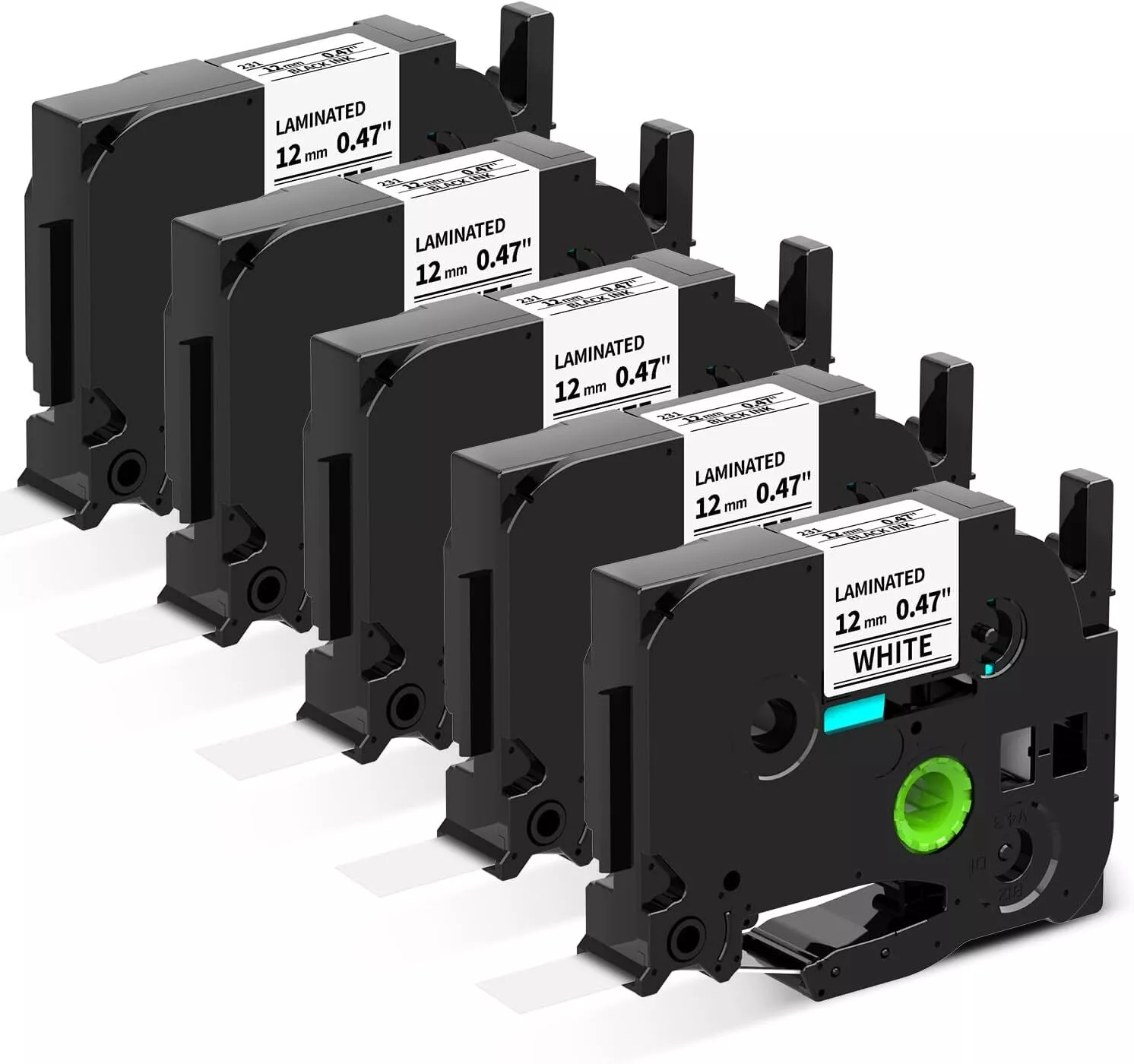 5 Pk Relpacemen For Brother P-Touch Tze-231 Tz-231 12Mm White Laminated ...