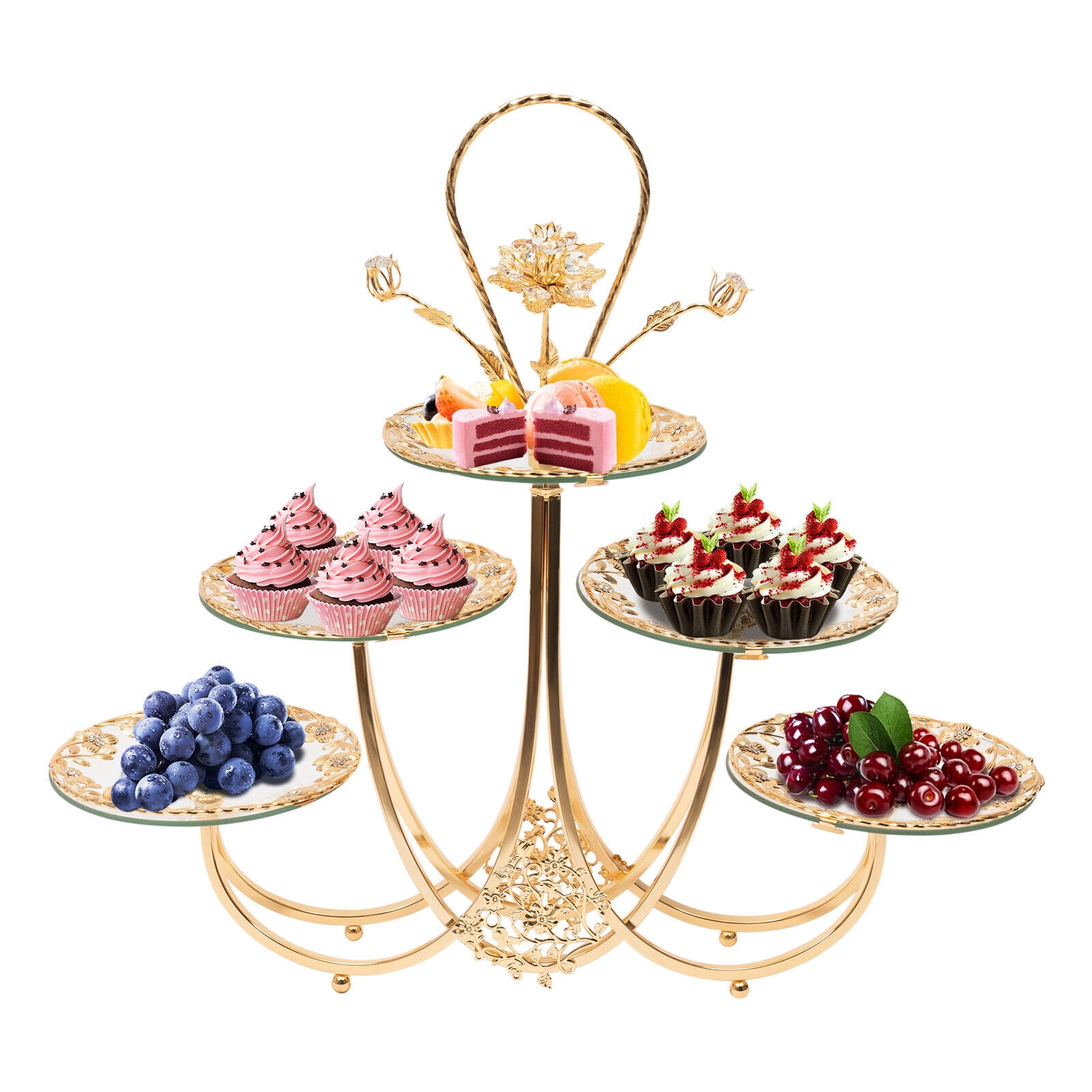 5 Plates Gold Metal Cupcake Stand - Dessert Plate Set Banquet Party ...