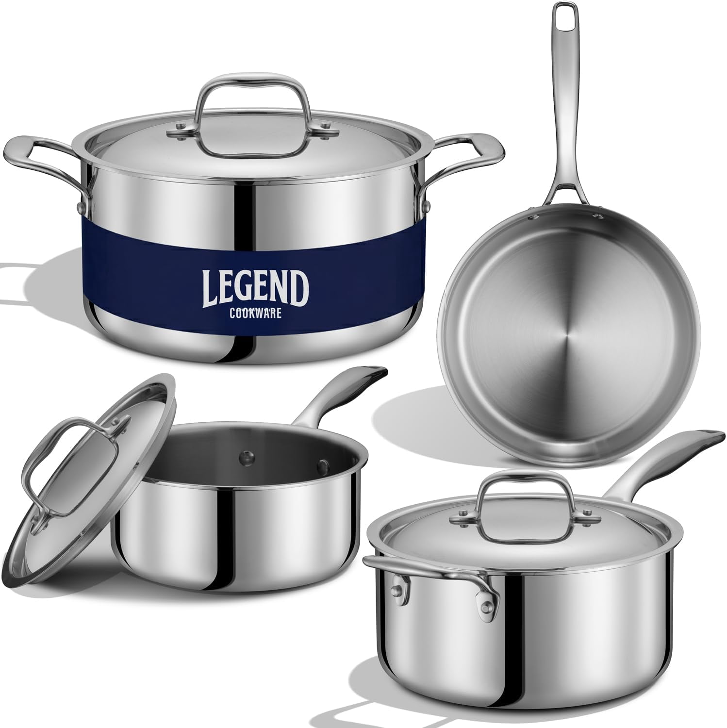 5-Ply Stainless Steel Cookware Set, 7-Piece Pots and Pans Set ...