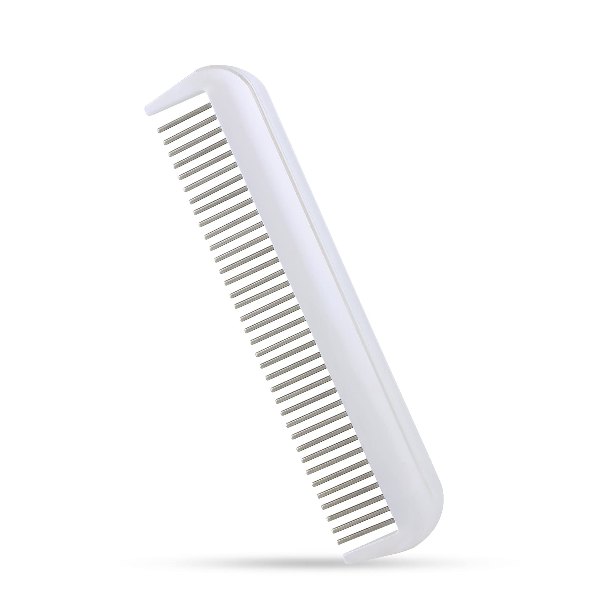 5" Pocket Comb with Stainless-Steel Rotating Teeth (White Sheen ...