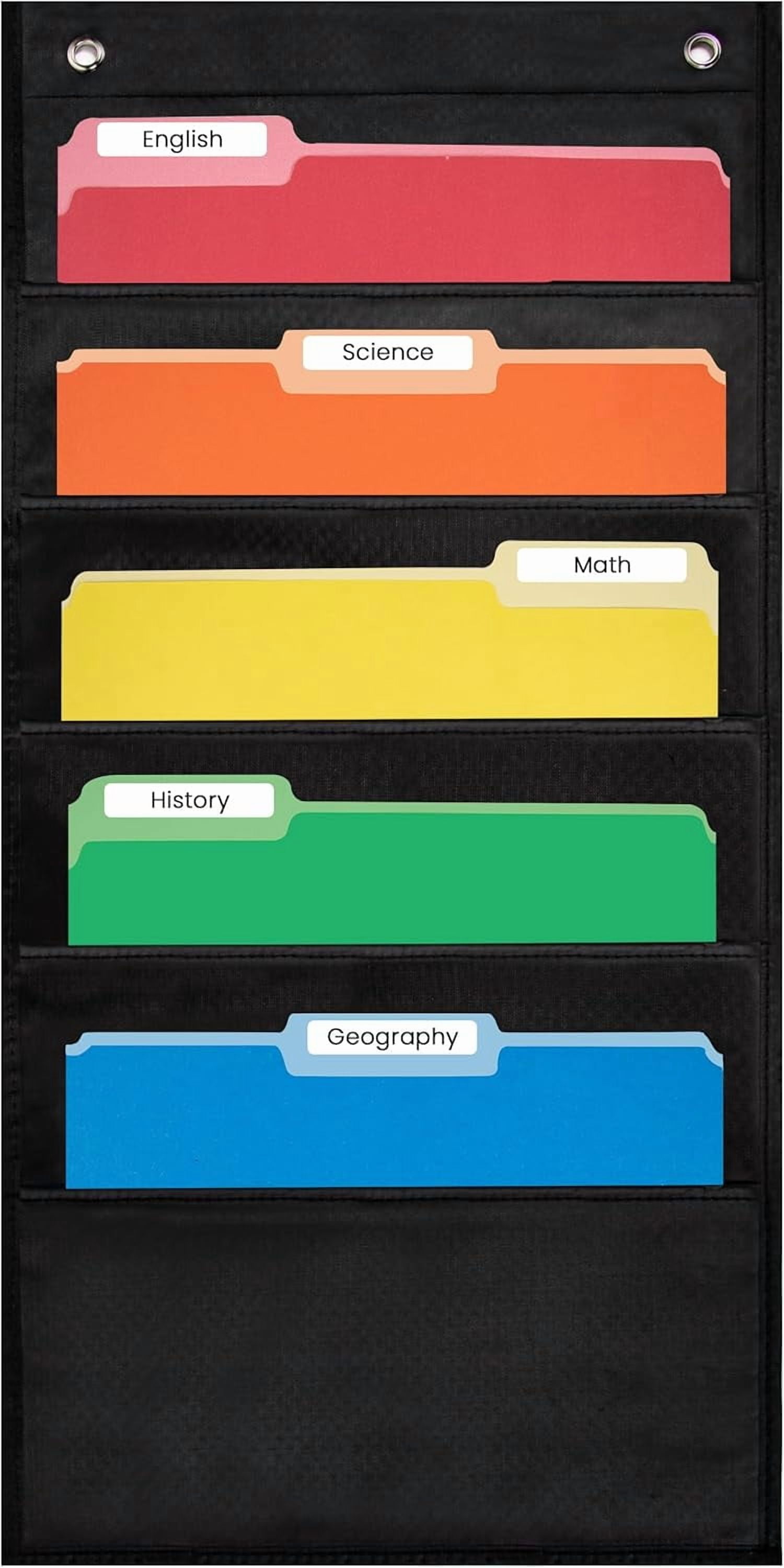 5 Pocket File Pocket Chart, Black, 14" Wide x 24" Tall - Versatile Wall ...