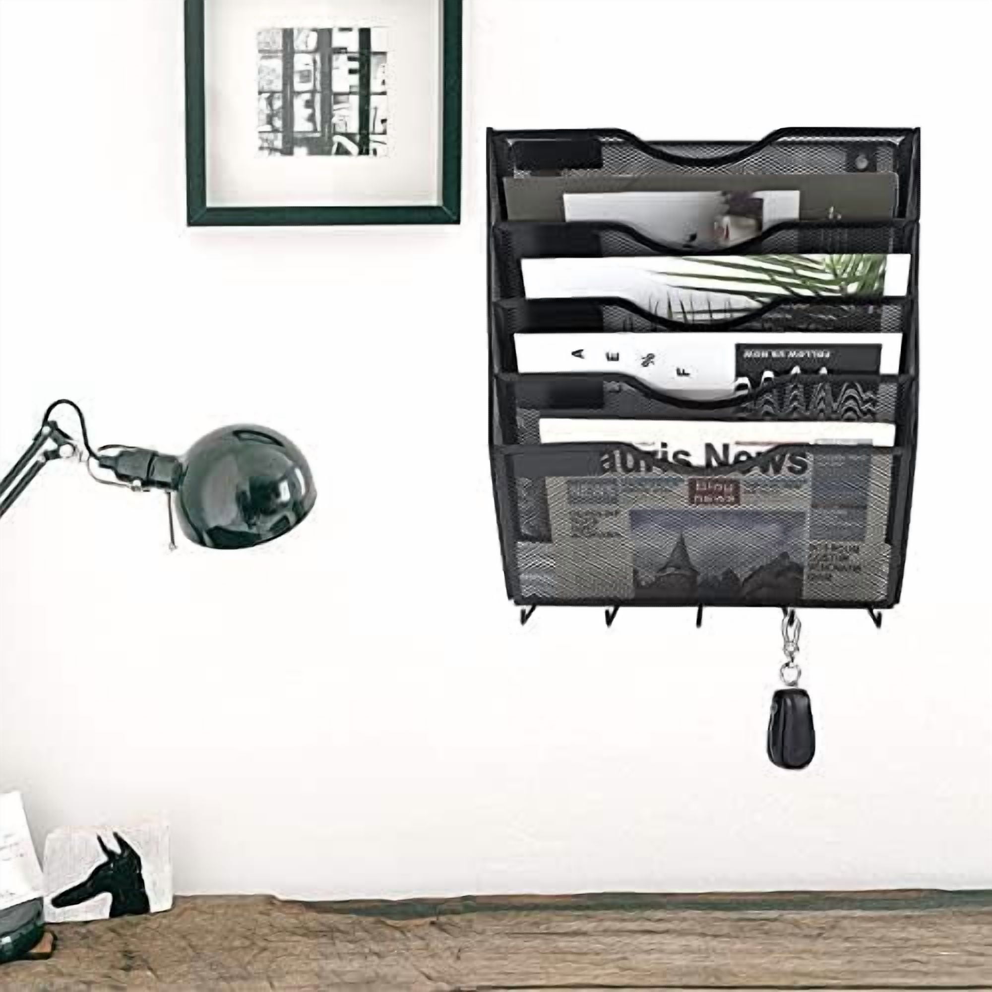 5 Pocket Mesh Hanging File Organizer with Key Holder Hooks & Nametag ...