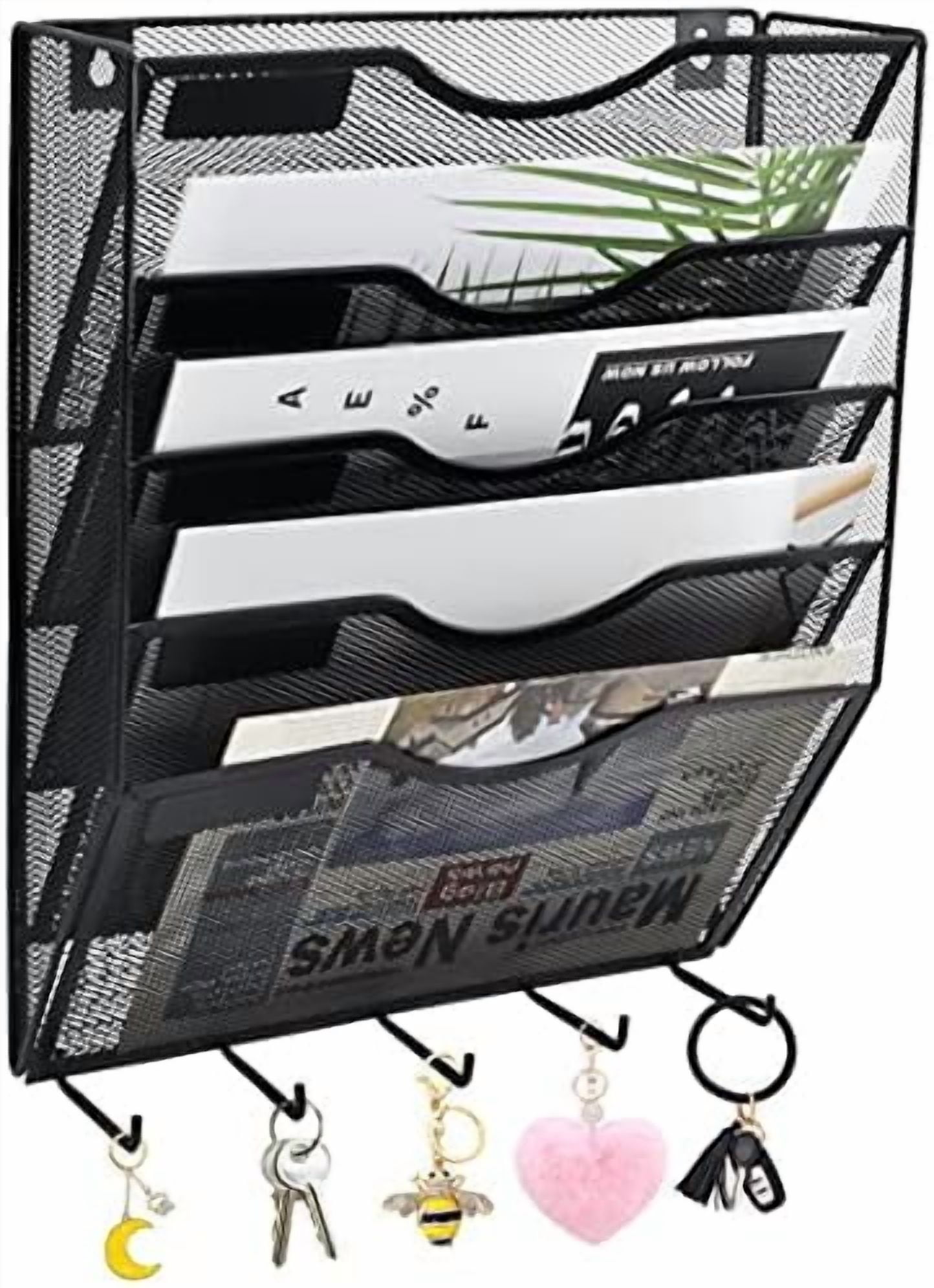5 Pocket Mesh Hanging File Organizer with Key Holder Hooks & Nametag ...
