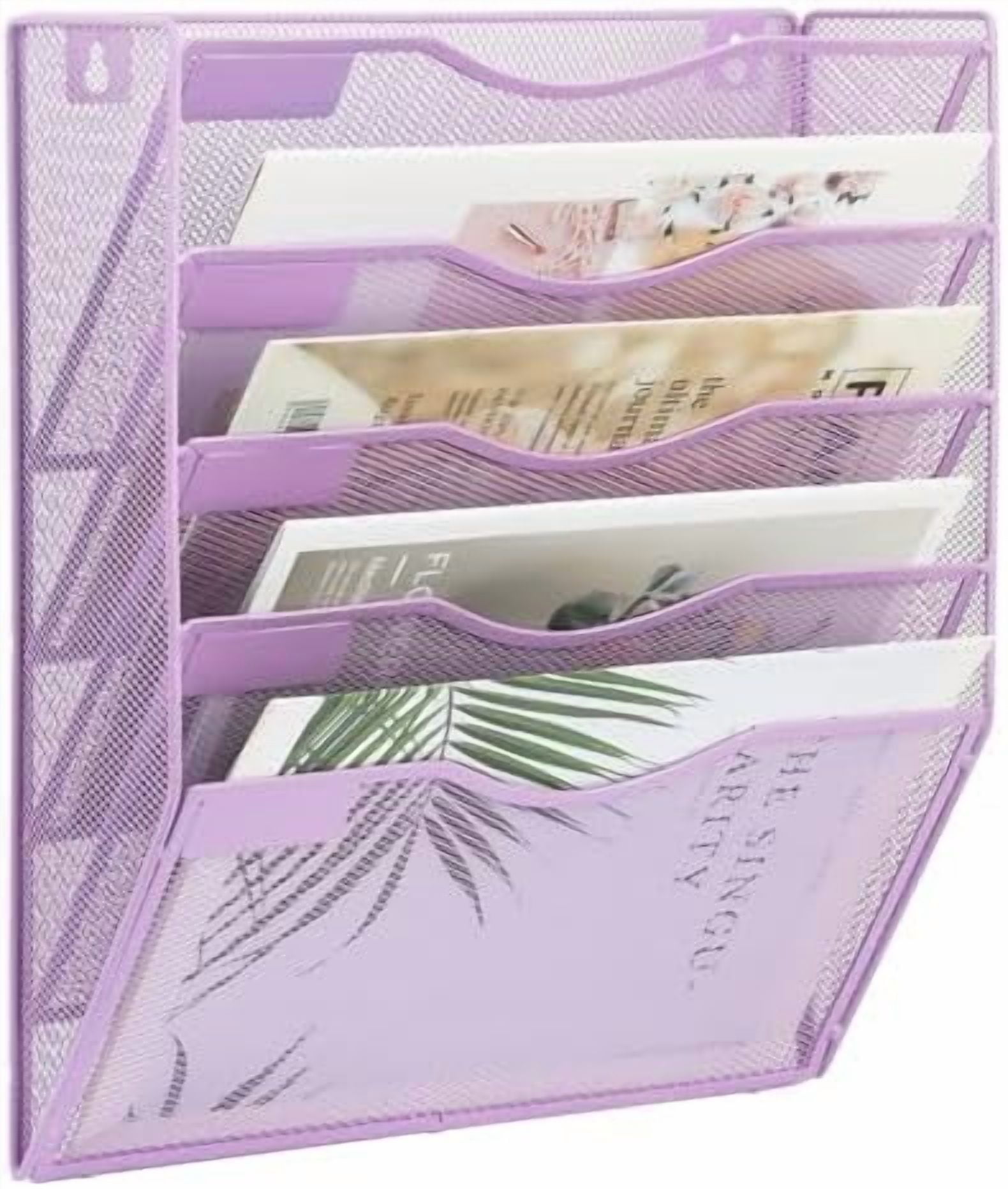 5 Pocket Mesh Hanging Wall File Organizer, Wall Mounted Mail Paper ...