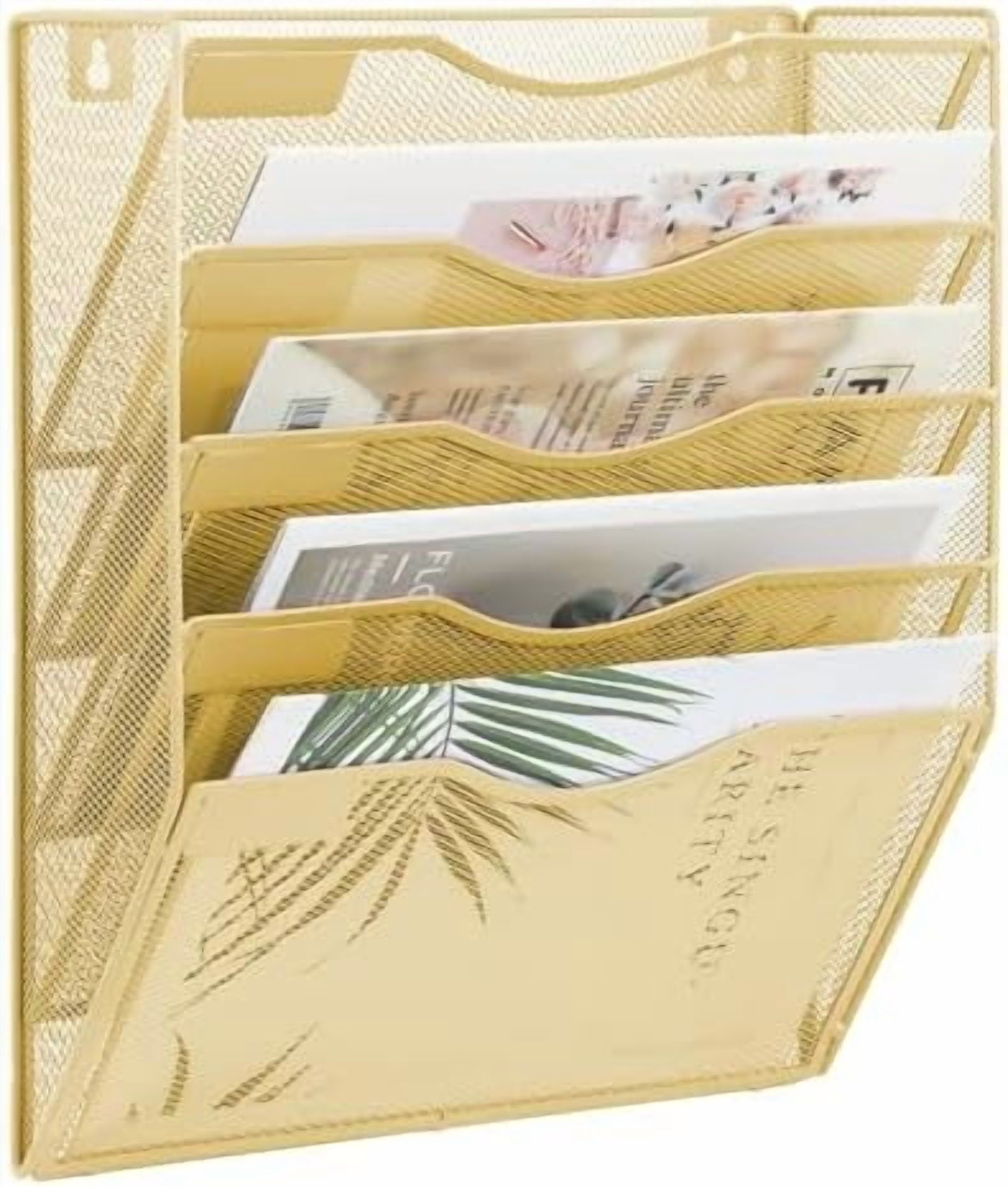 5 Pocket Mesh Hanging Wall File Organizer, Wall Mounted Mail Paper ...