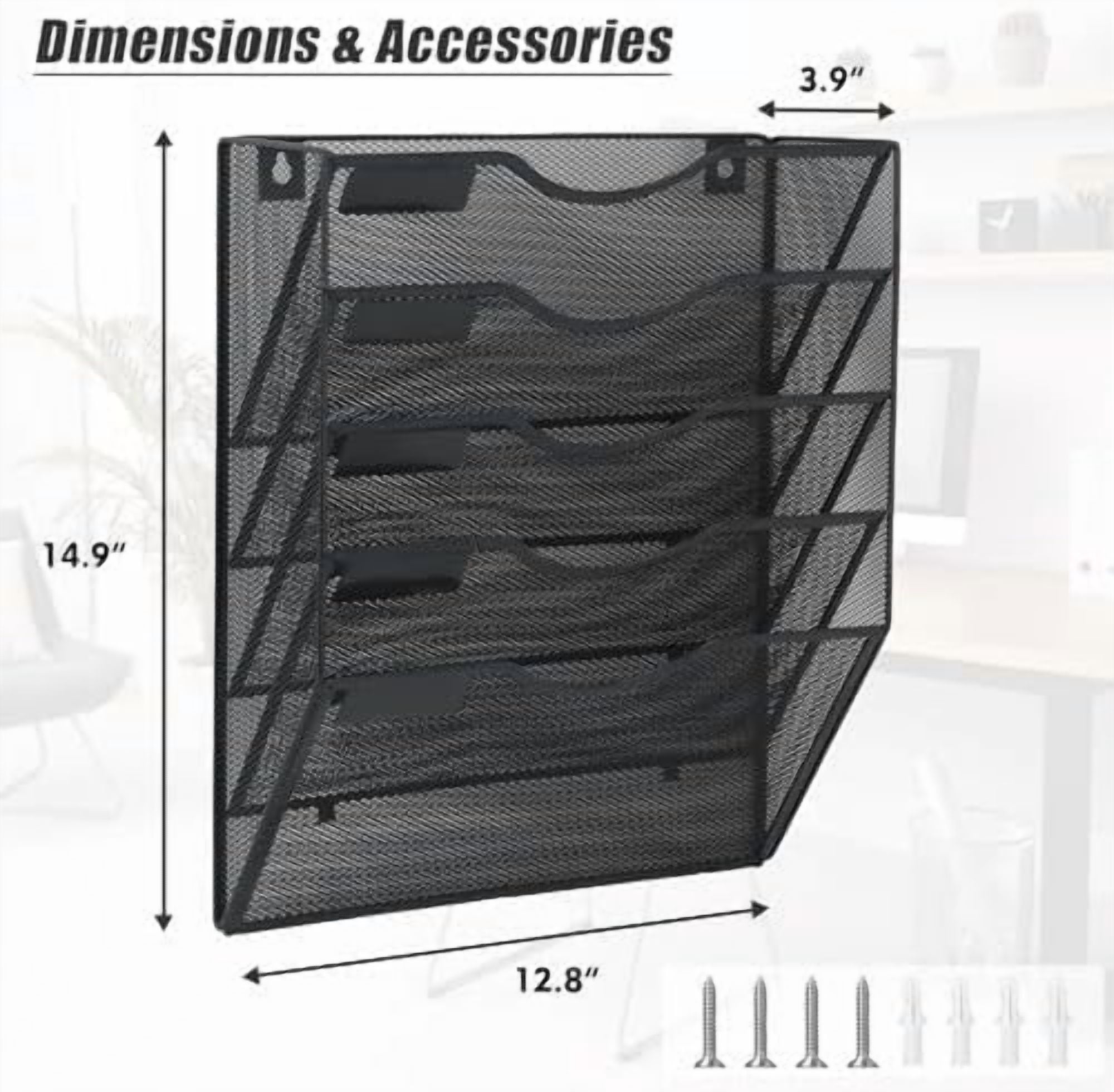 5 Pocket Mesh Hanging Wall File Organizer, Wall Mounted Mail Paper ...